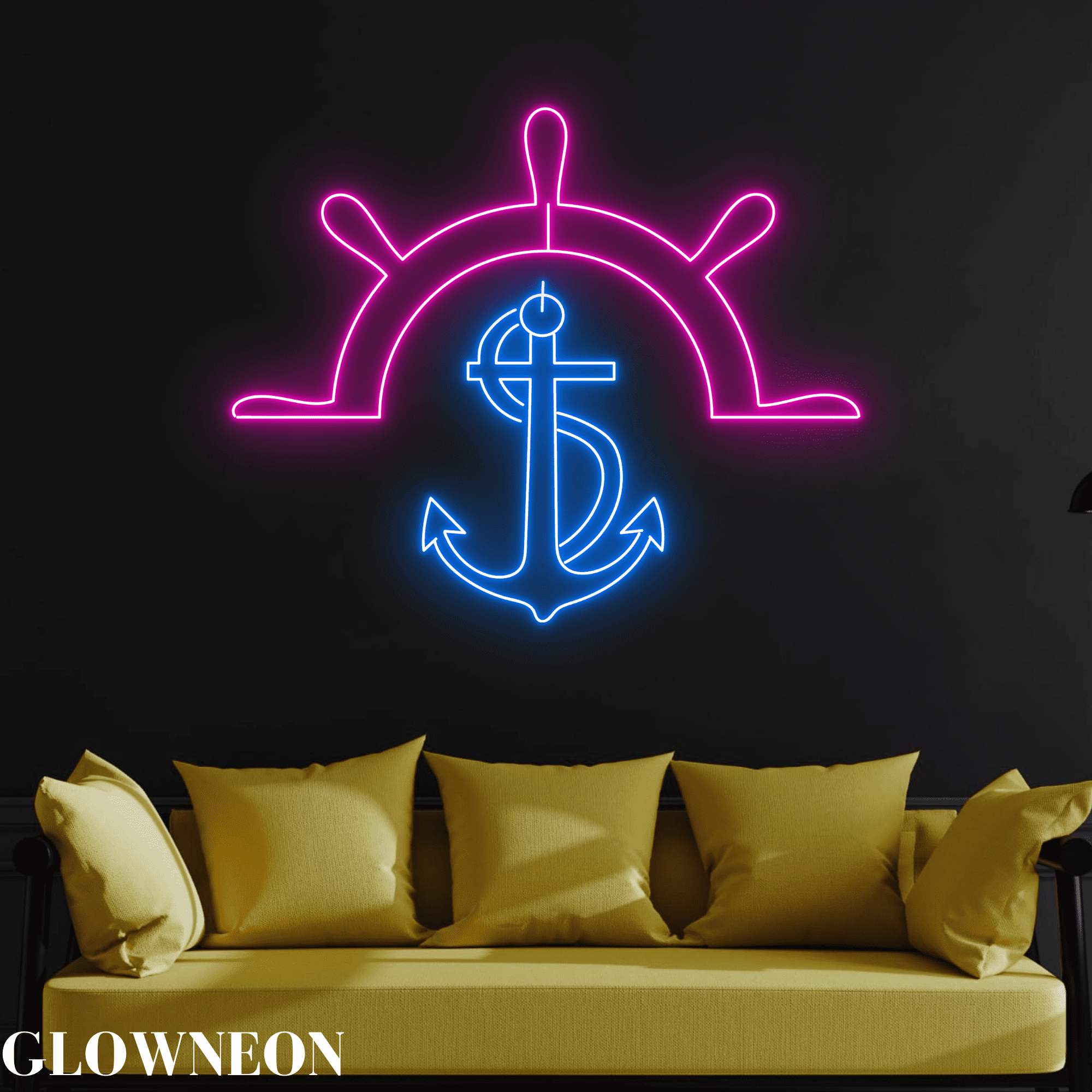 Glowneon Gift For Sailor & Captain, Anchor Ship's Wheel Neon Lights ...