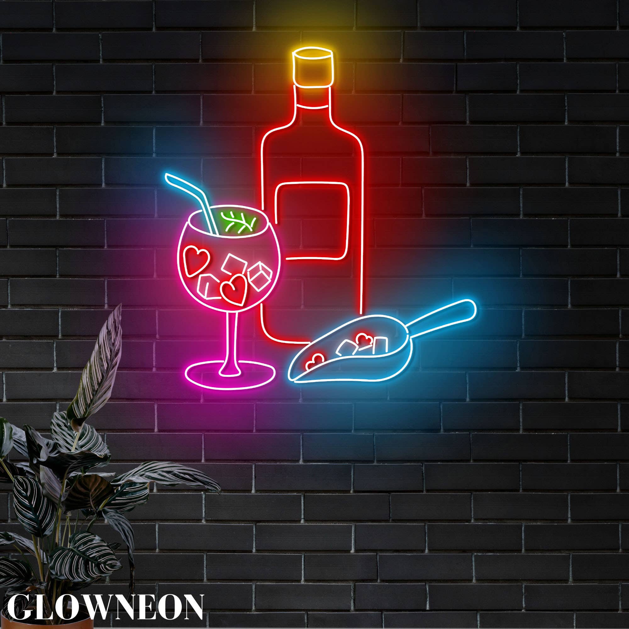 Glowneon Gin Glass Bottle Neon Sign, Gin Cocktail Bar Wall Art Decor ...