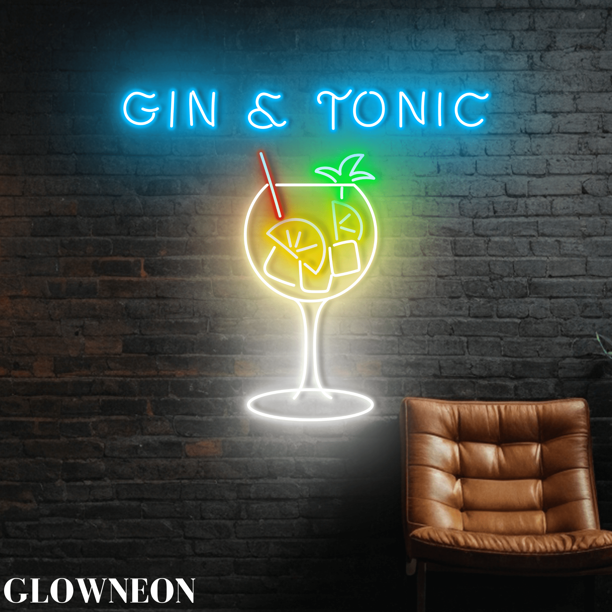 Glowneon Gin & Tonic Neon Decor, Gin & Tonic Cocktail Led Light Sign ...