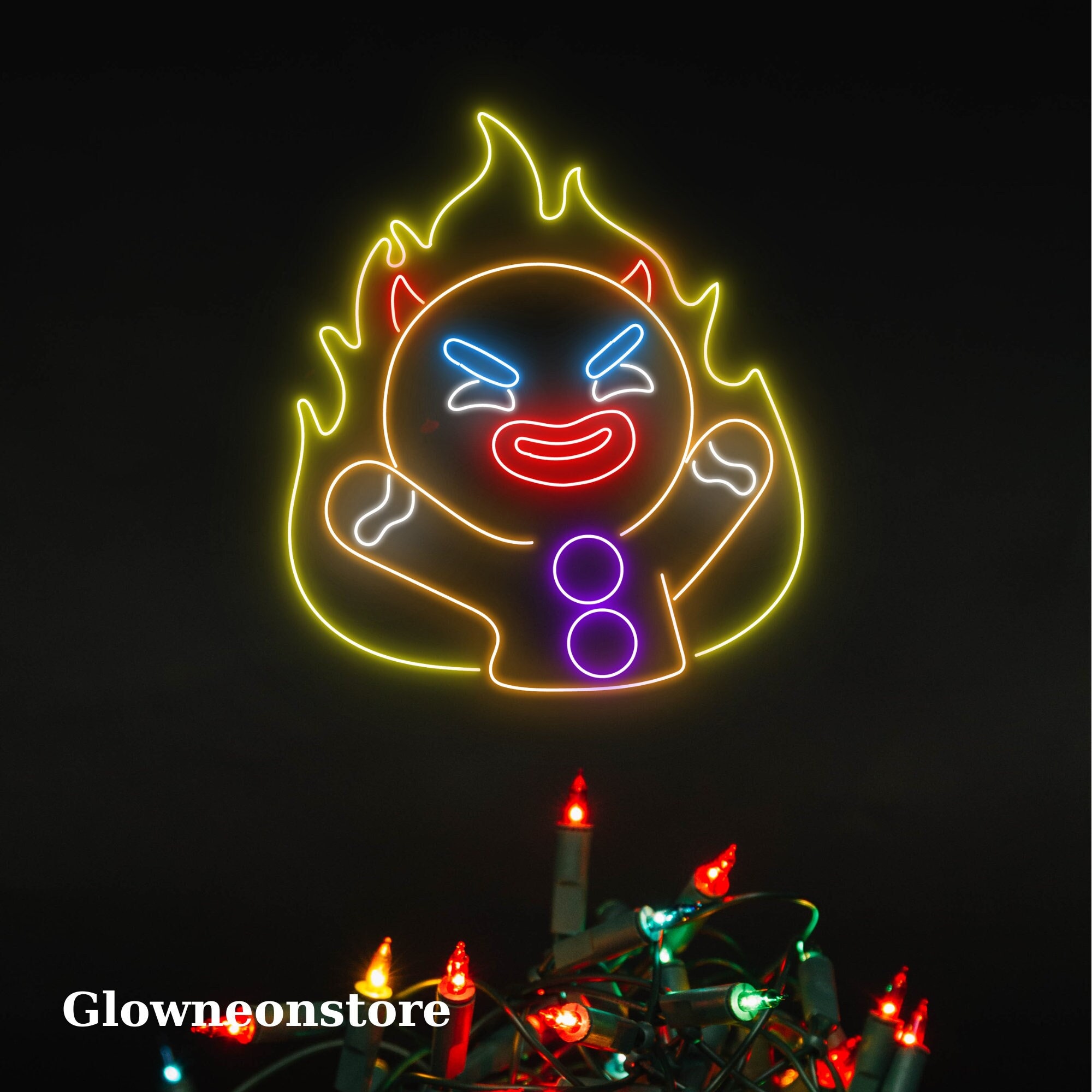 Glowneon Gingerbread Devil Neon Sign, Gingerbread Devil Fire Led Light ...