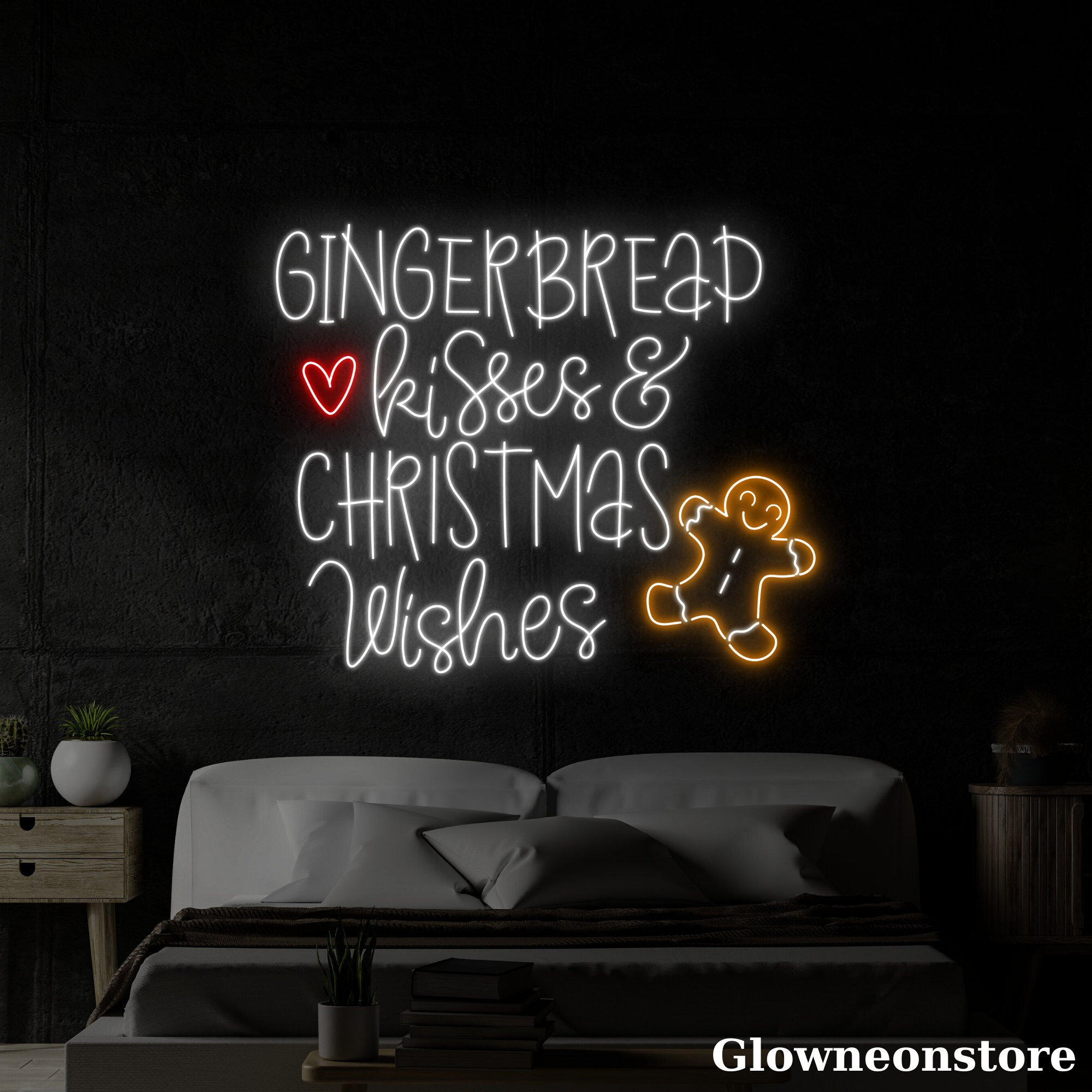 Glowneon Gingerbread Kisses & Christmas Wishes Neon Sign, Christmas ...