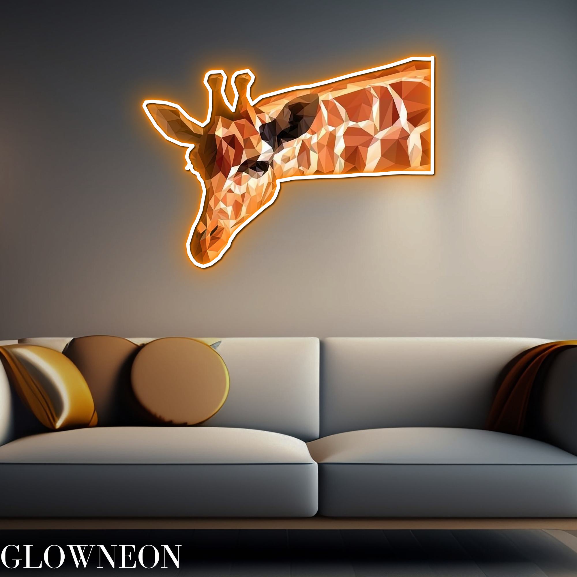 Glowneon Giraffle Wall Art, Giraffe Geometric Acrylic Print Neon Led ...