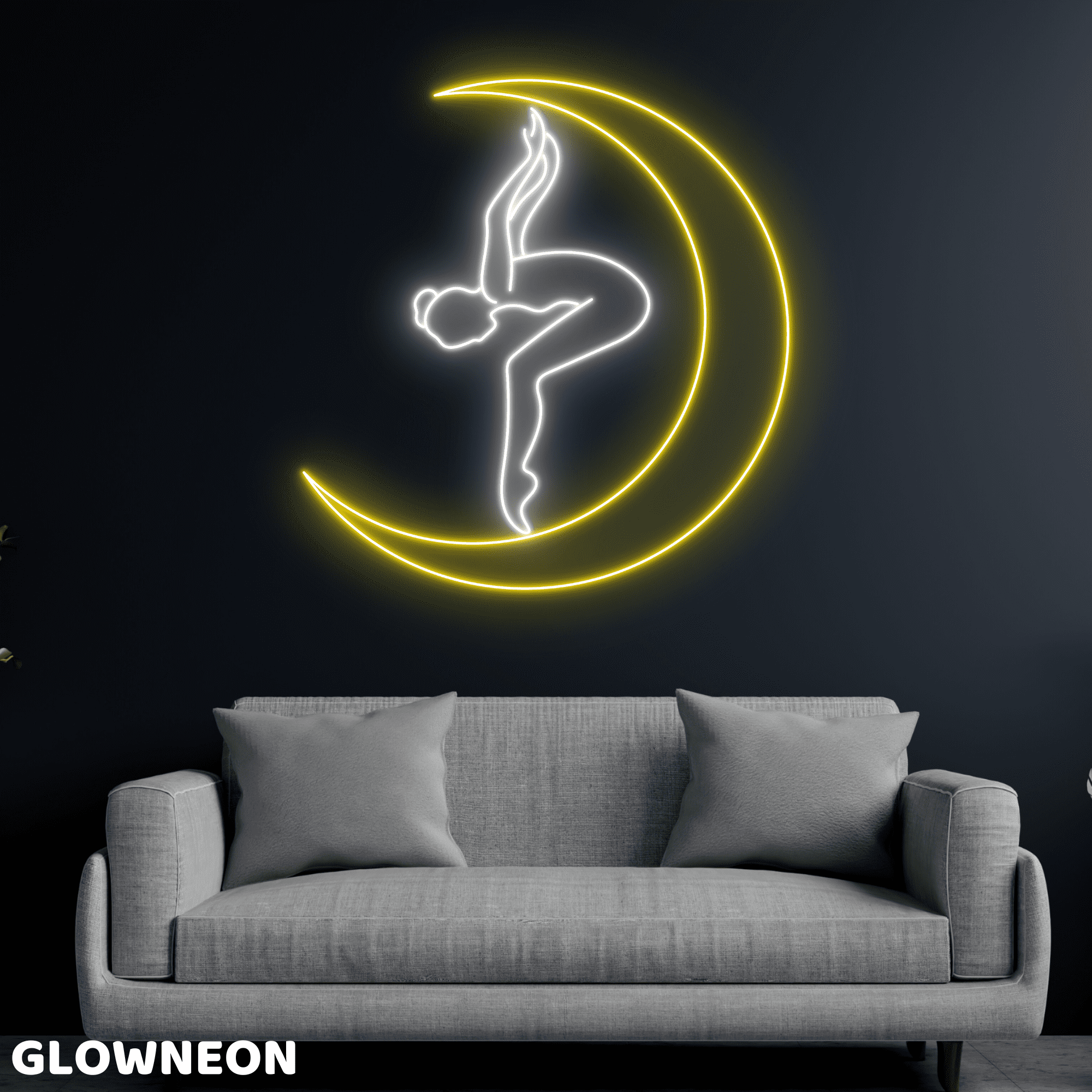 Glowneon Girl Ballet Dancer Moon Neon Sign, Ballerina Room Led Light ...
