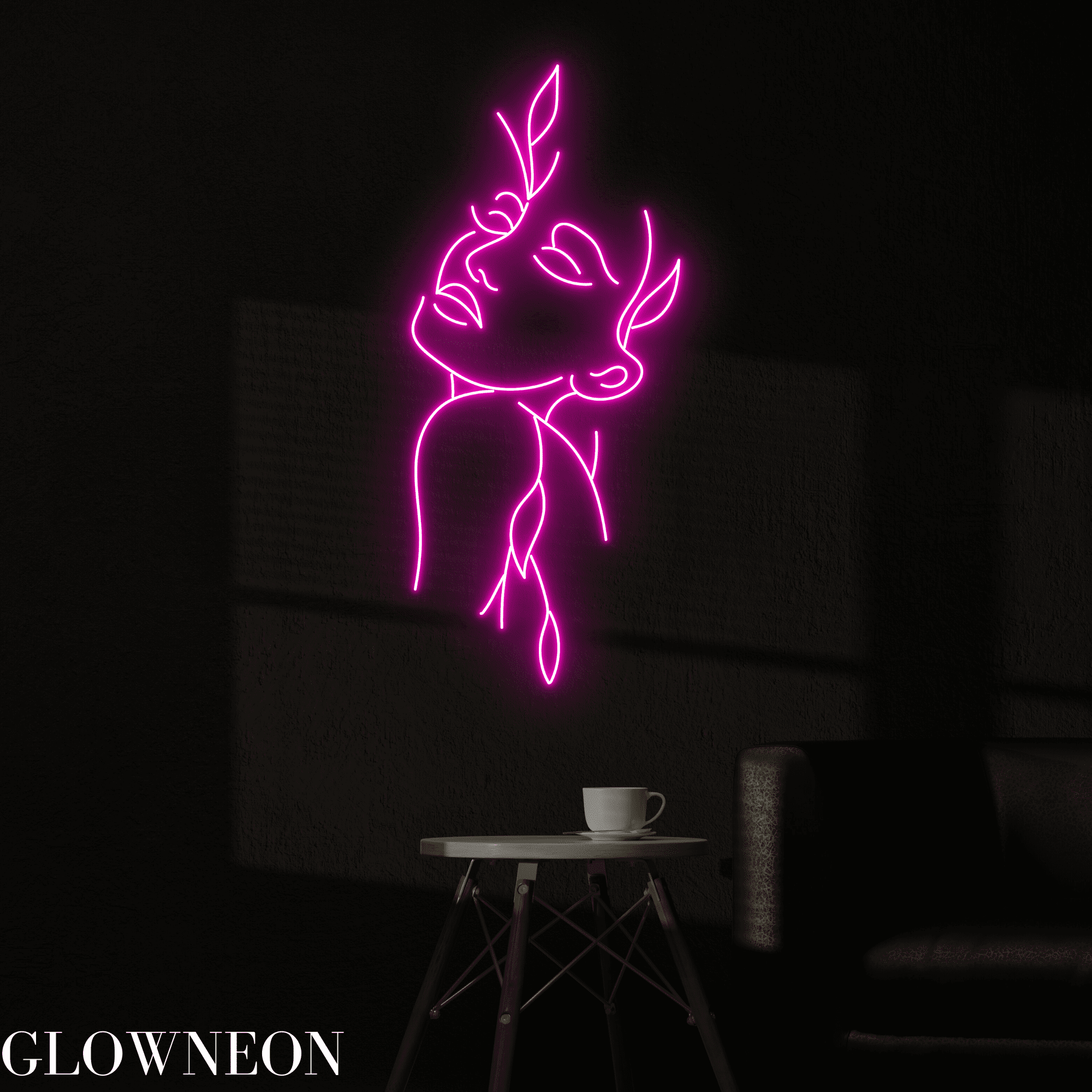 Glowneon Girl Leaf Abstract Neon Sign, Girl Led Sign, Girl Room Art ...