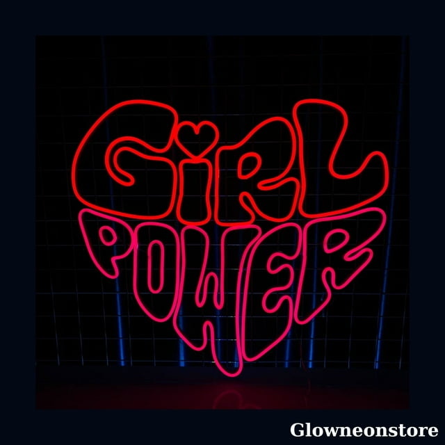 Glowneon Girl Power Neon Sign, Girl Power LED Sign, Heart Wall Art ...