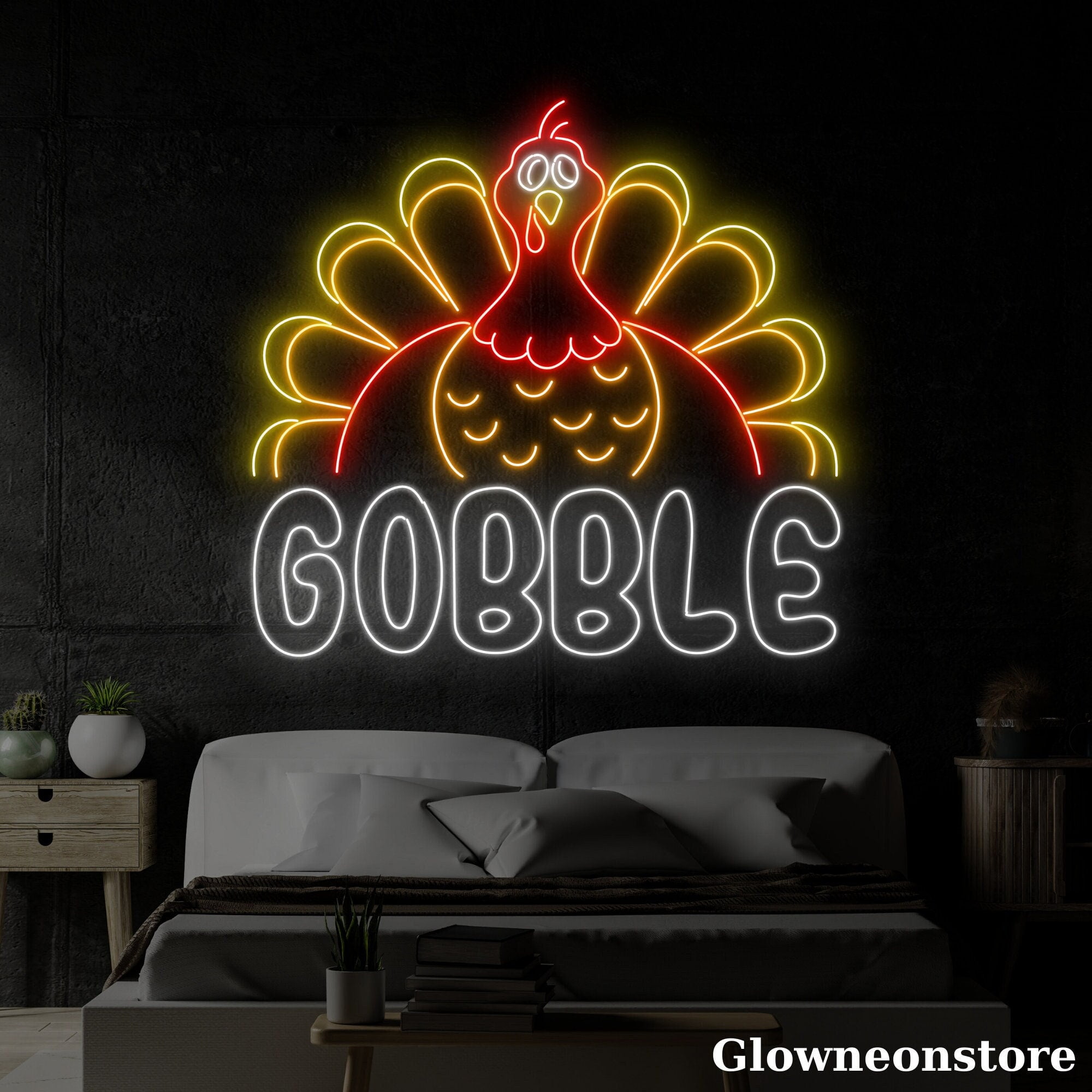 Glowneon Gobble Turkey Neon Sign, Turkey Led Sign,Thanksgiving Decor ...