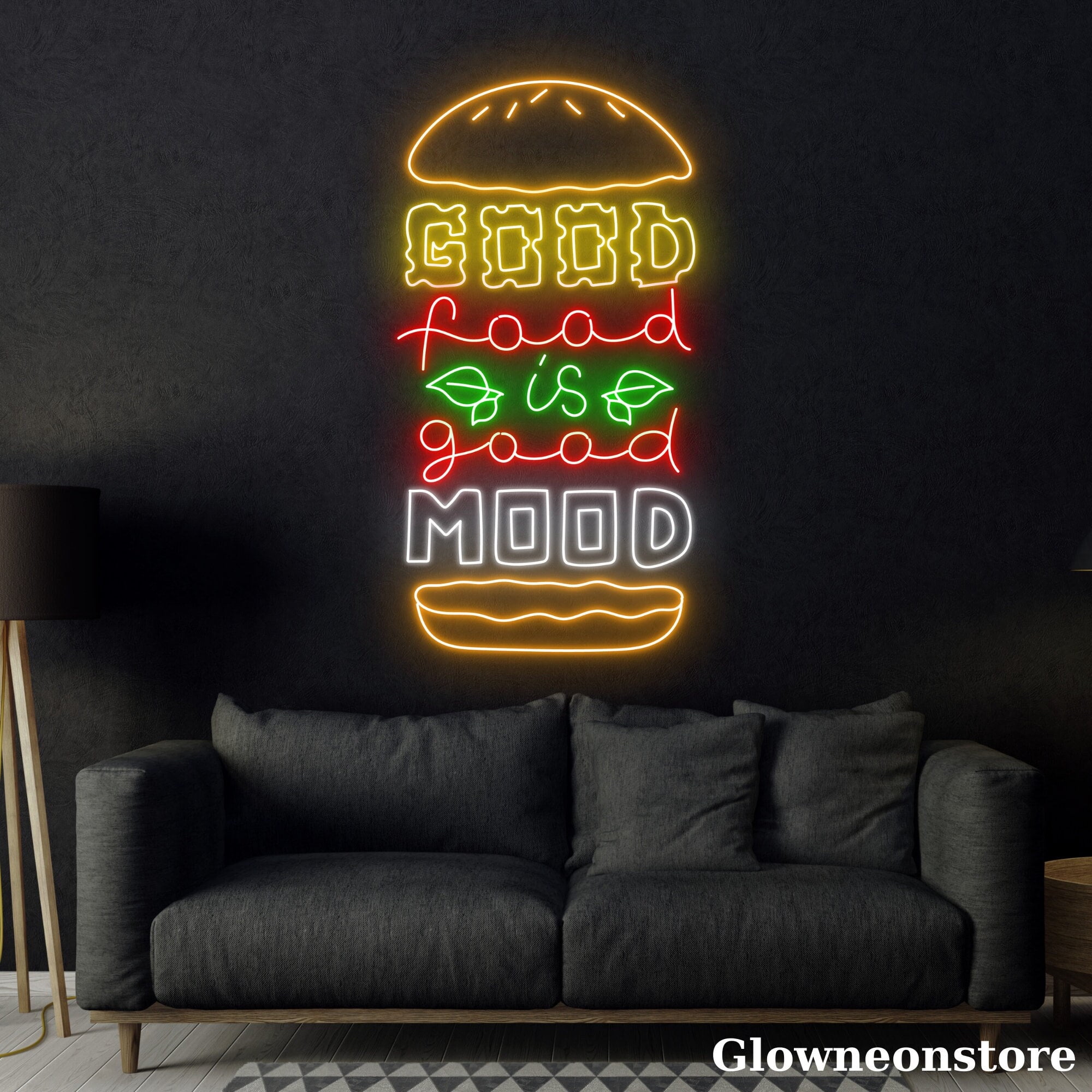 Glowneon Good Food Is Good Mood Neon Sign, Hamburger LED Sign ...