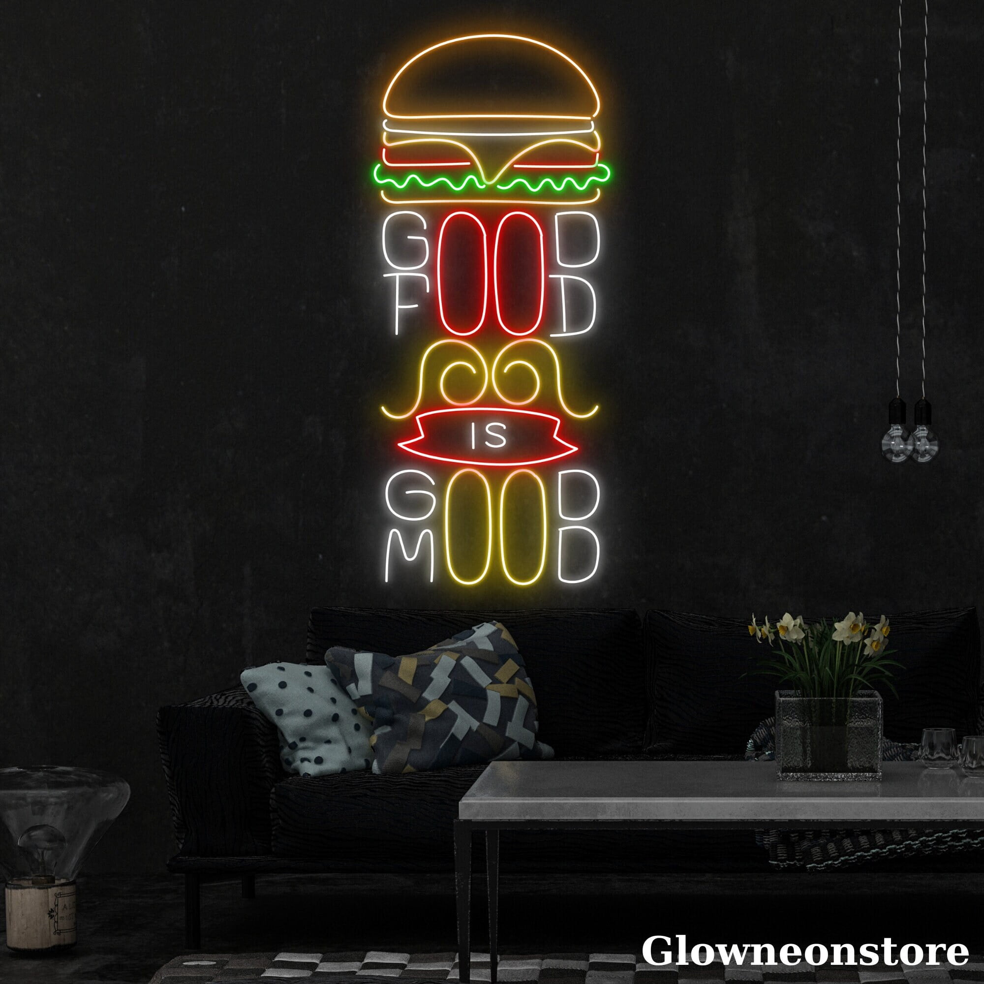 Glowneon Good Food Is Good Mood Neon Sign, Hamburger Led Sign ...