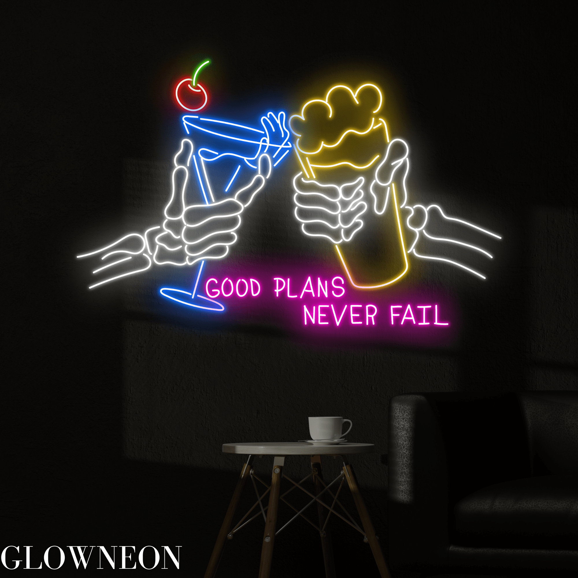 Glowneon Good Plans Never Fail Neon Sign, Skull Beer Club Led Sign ...