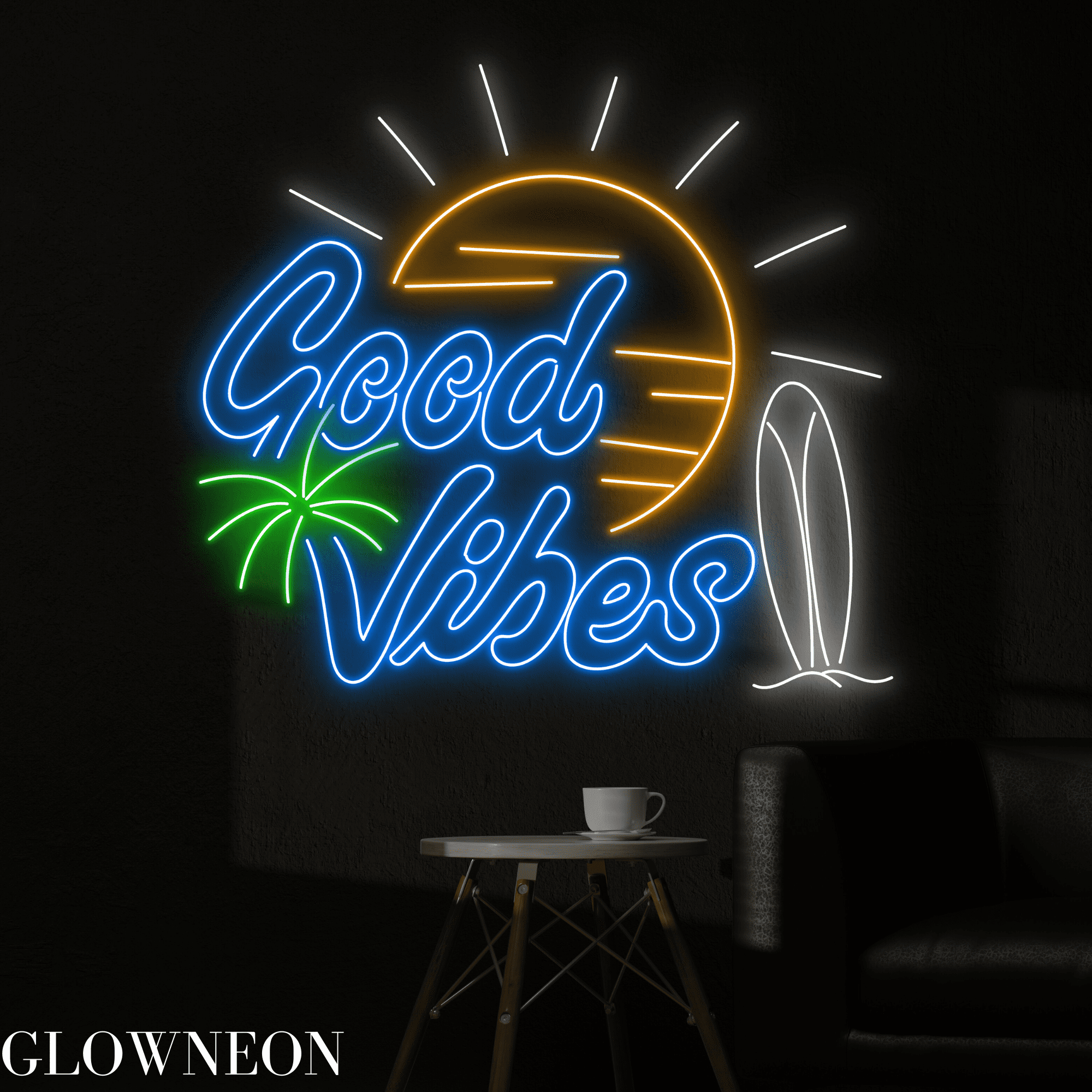 Glowneon Good Vibes Neon Sign, Beach Summer Wave Surfing Led Decor ...