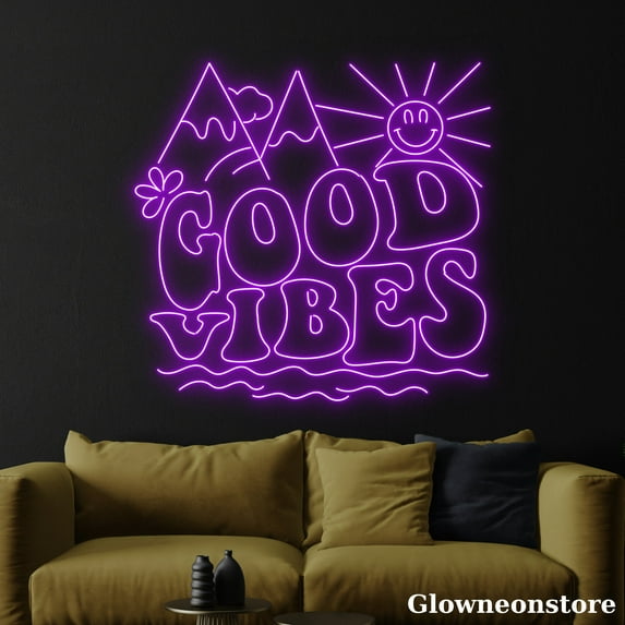 Glowneon Good Vibes Neon Sign, Good Vibes Neon Sign, Mountain Led Light ...