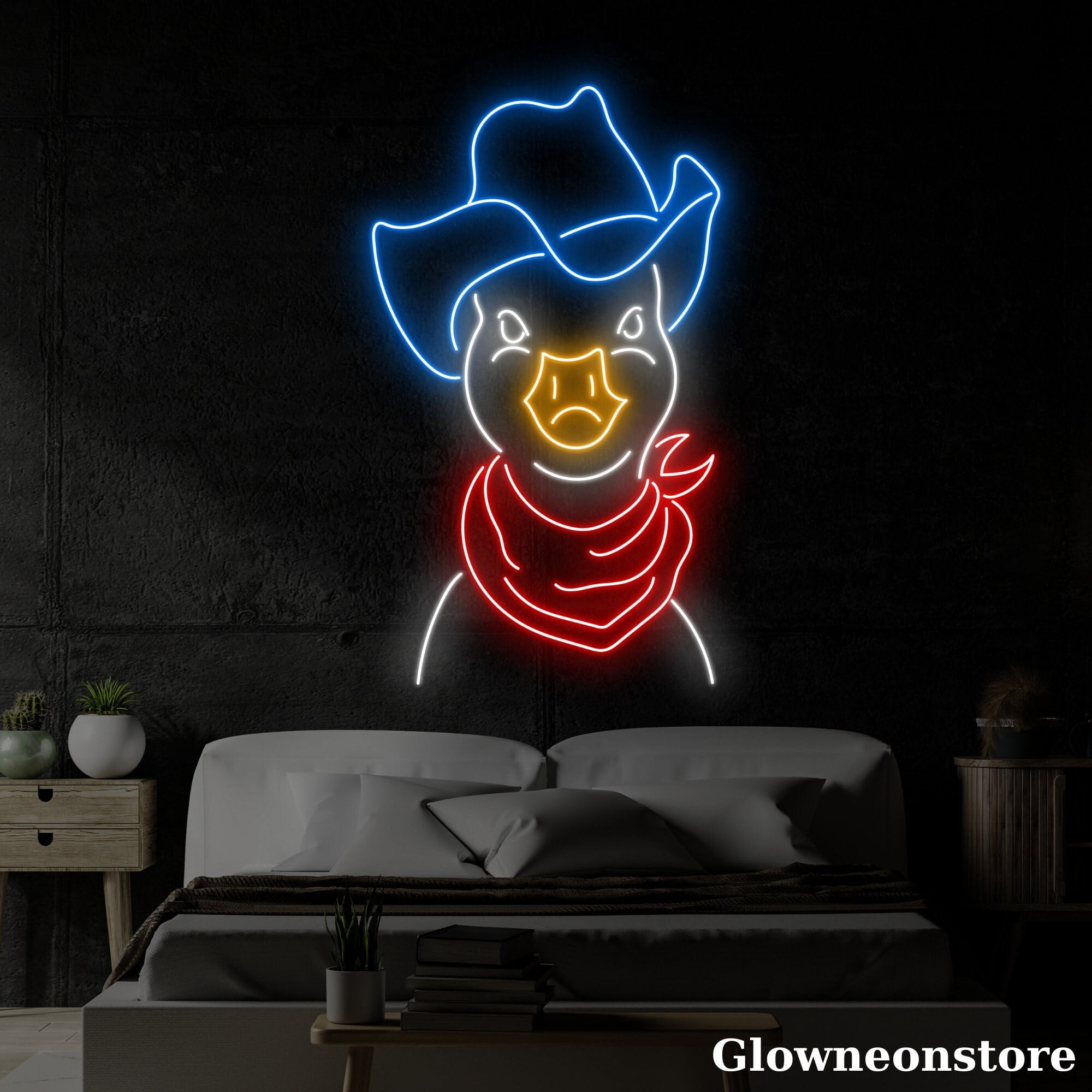 Glowneon Goose Cowboy Neon Sign, Cowboy Goose LED Sign, Animal LED ...