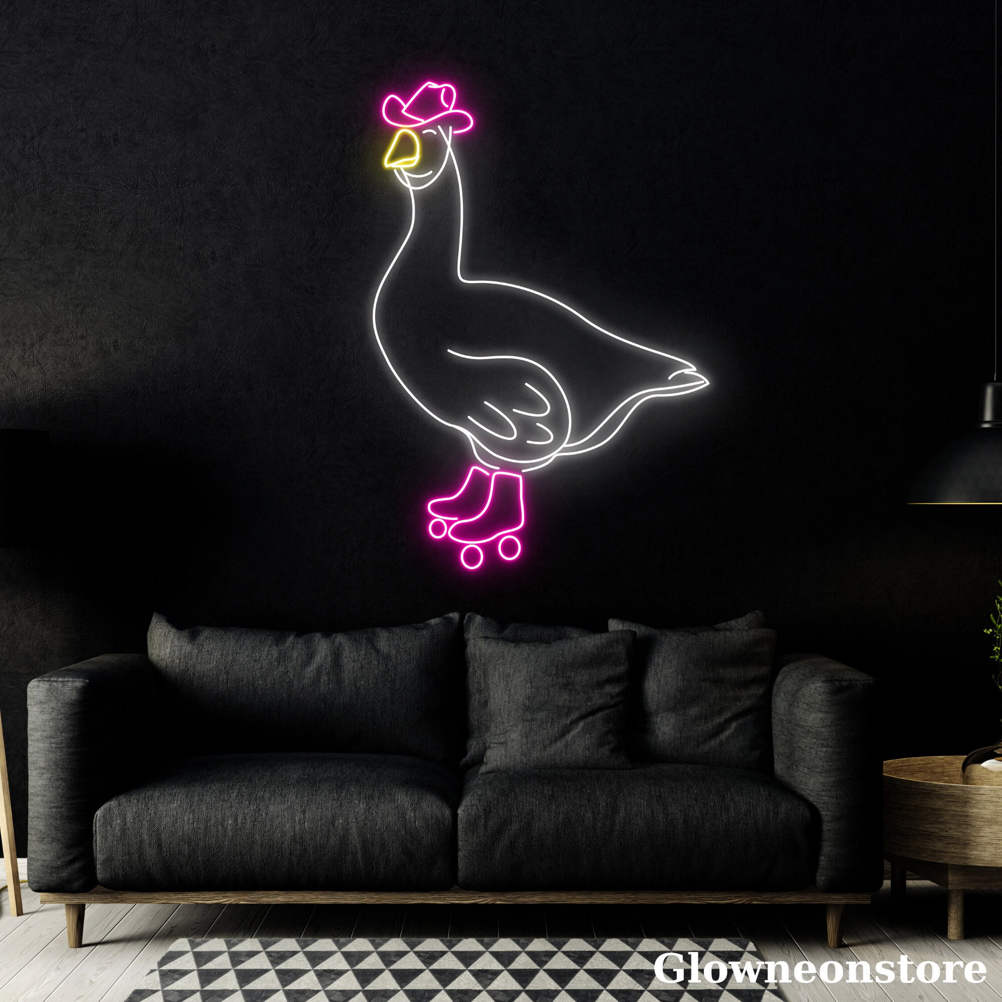 Glowneon Goose Playing Roller Skating Neon Sign, Cowboy Goose LED Sign ...