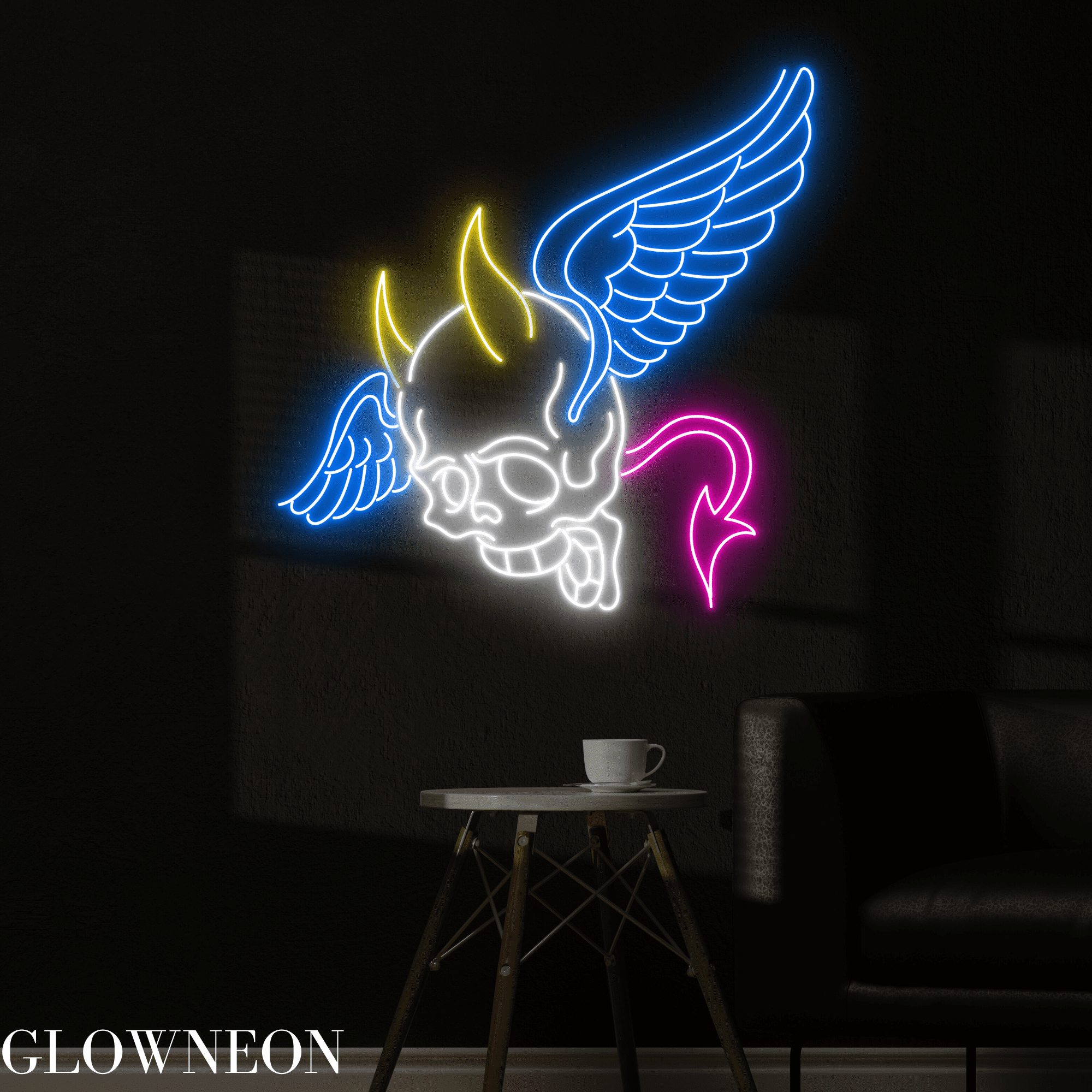 Glowneon Halloween Neon Signs, Devil Skull Wings Wall Art Led Light ...