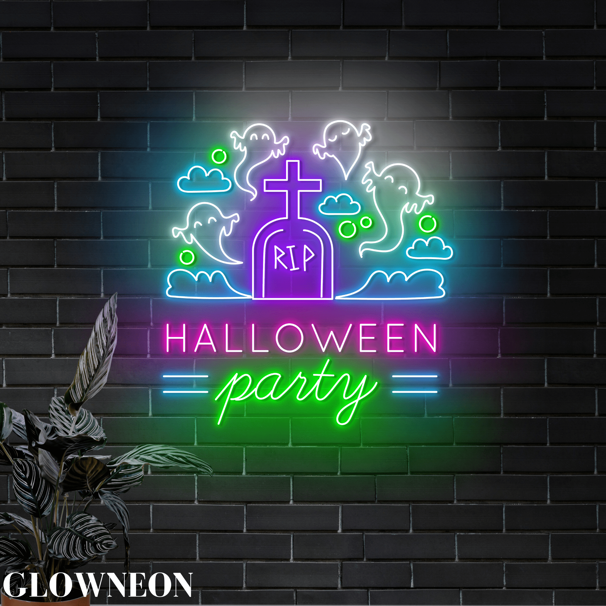 Glowneon Halloween Party Neon Sign, Halloween Ghost Cemetery Led Sign ...
