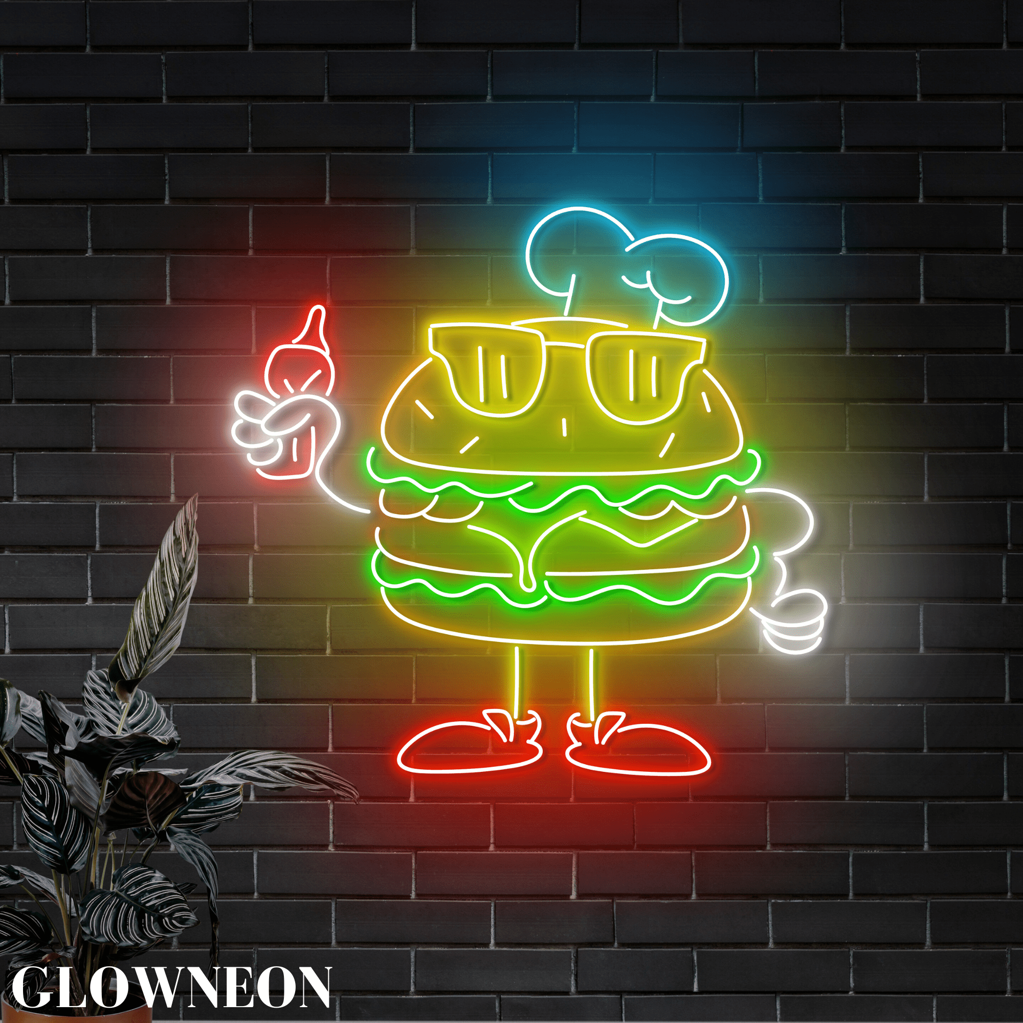 Glowneon Hamburger Chef Wall Led Light, Burger Restaurant Wall Decor ...