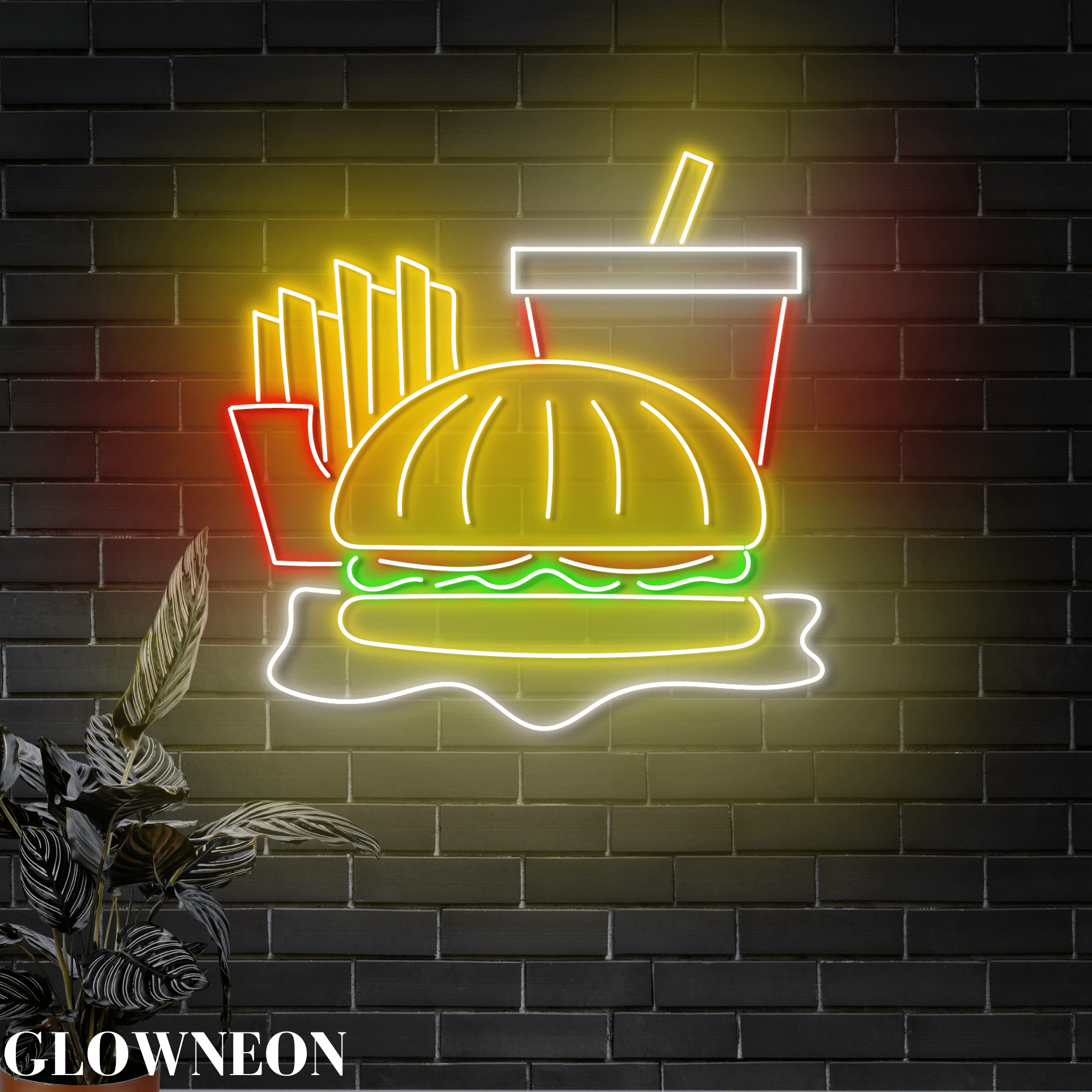 Glowneon Hamburger Fast Food Neon Light, Burger Restaurant Led Light ...