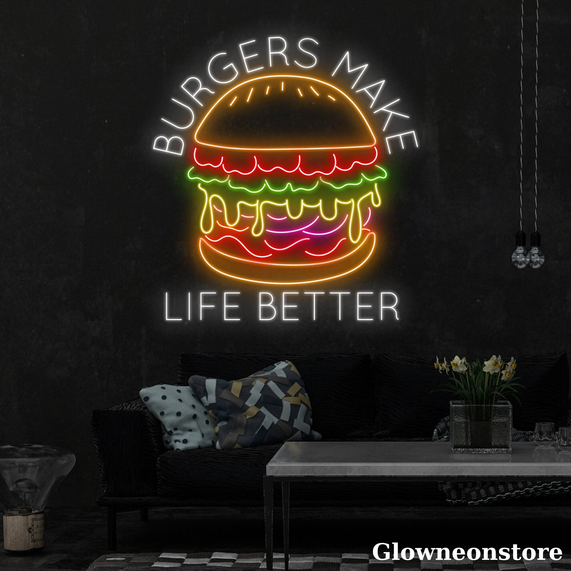 Glowneon Hamburger Make Life Better Neon Sign, Burger Led Sign, Fast ...