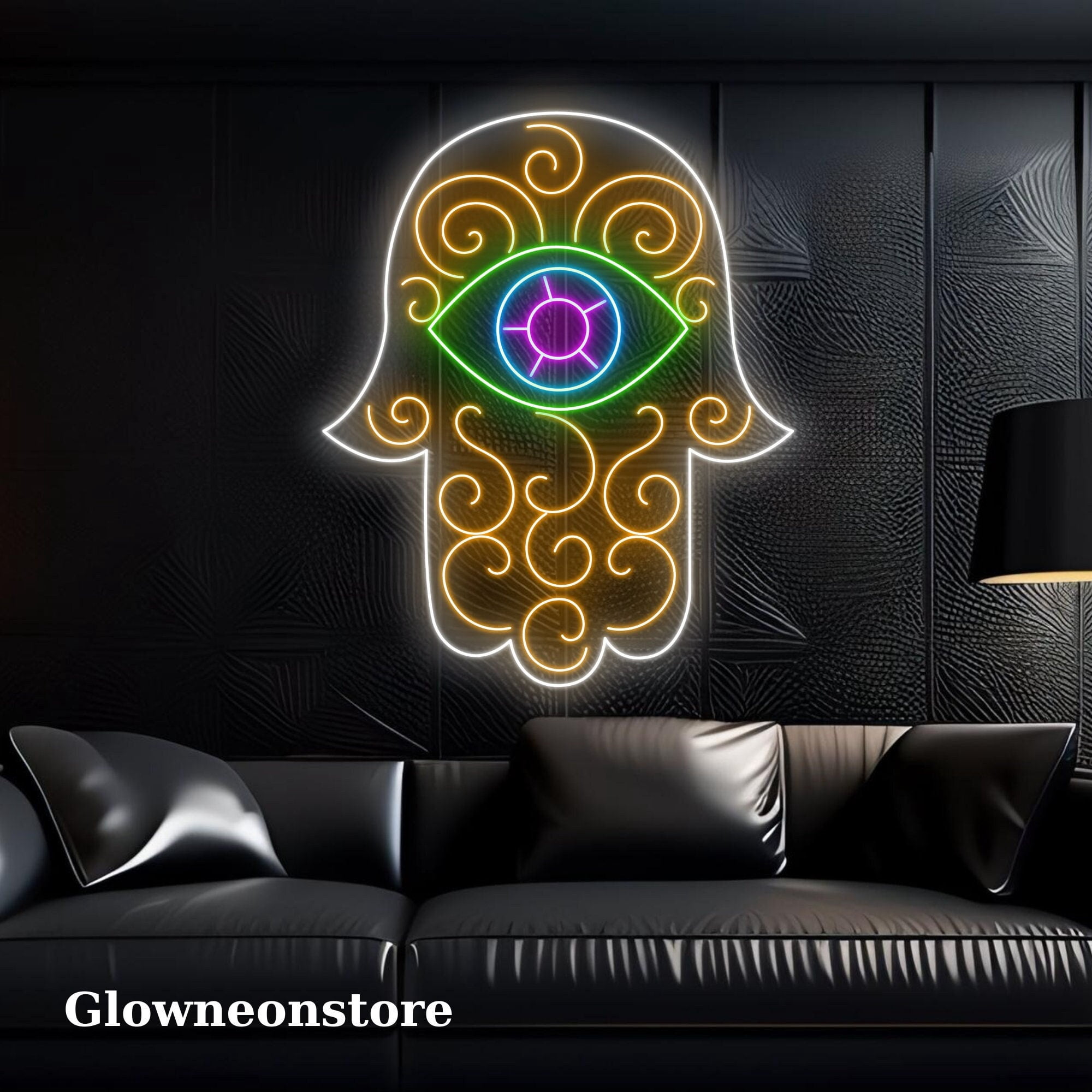 Glowneon Hamesh Bend Pattern Neon Sign, Hamesh Eye Illuminati Decor ...