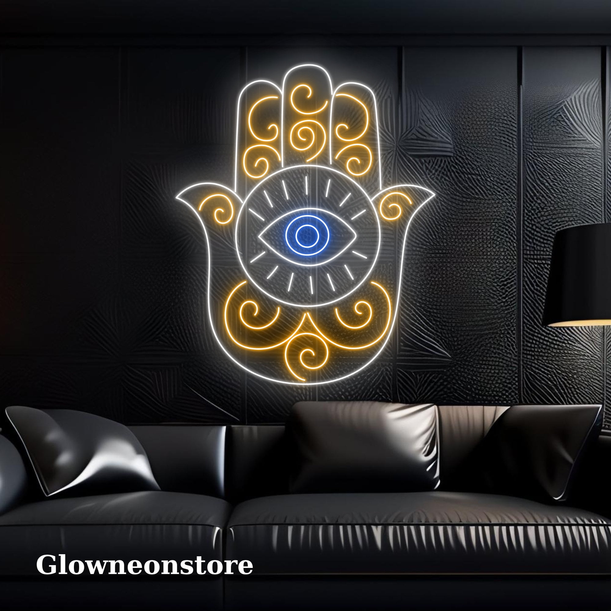 Glowneon Hamesh Eye Line Neon Sign, Hamesh Eye Illuminati Led Light ...