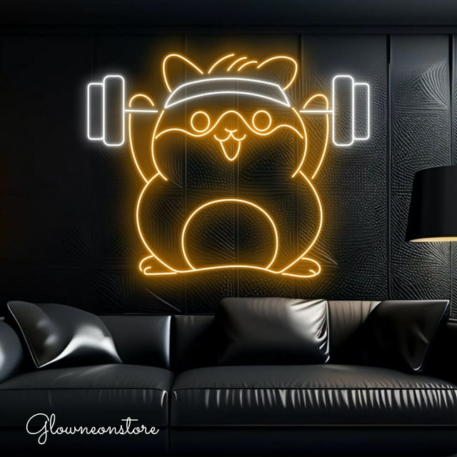 Glowneon Hamster Lifting Neon Sign, Hamster Weightlifting Led Sign ...