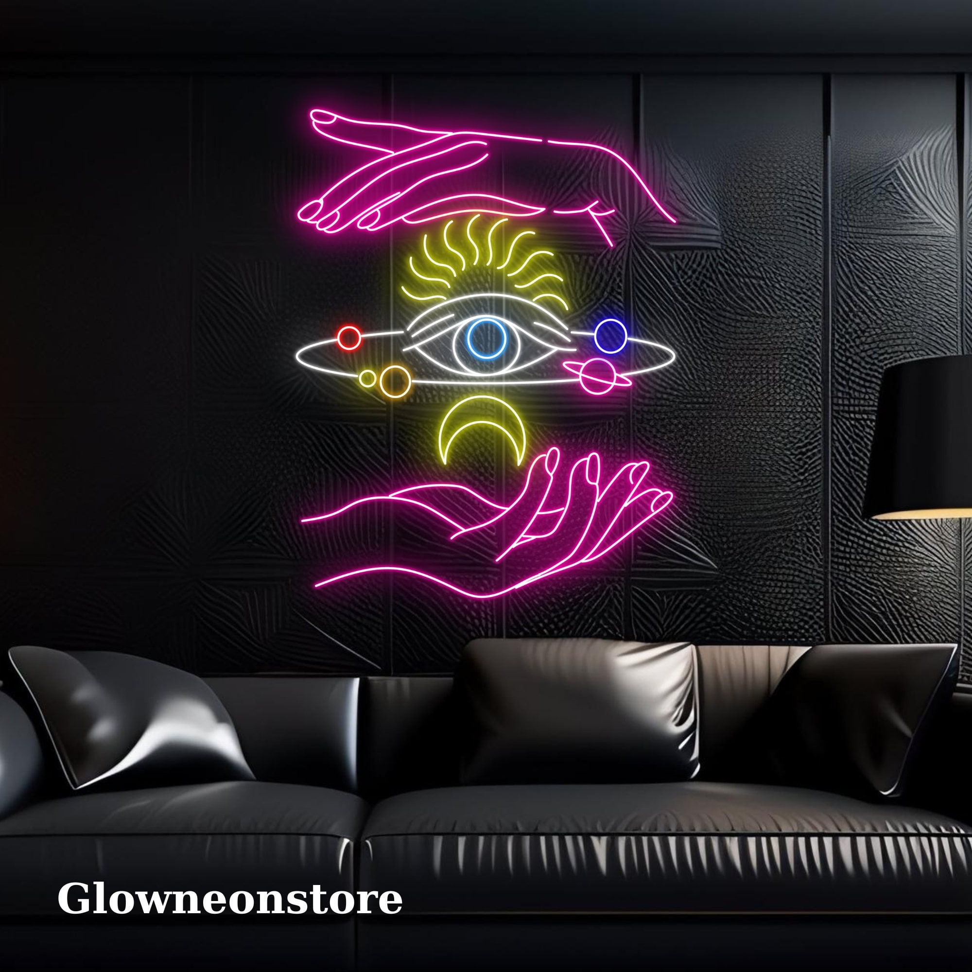 Glowneon Hand Eyes Planet Neon Sign, Magic Hands Eye Neon, Galaxy Hands ...