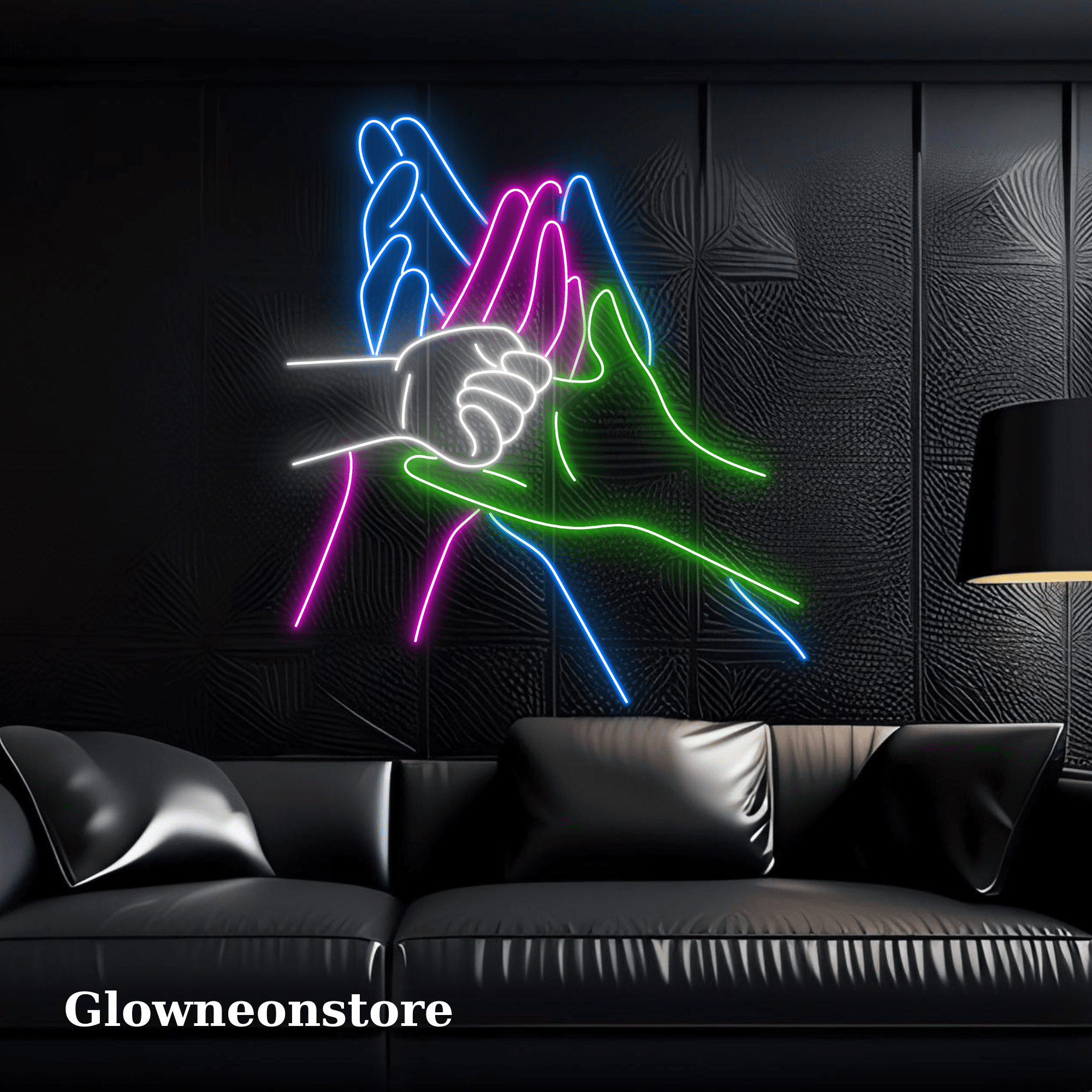 Glowneon Hand Family Line Art Neon Sign, Hand Family Led Light Decor ...