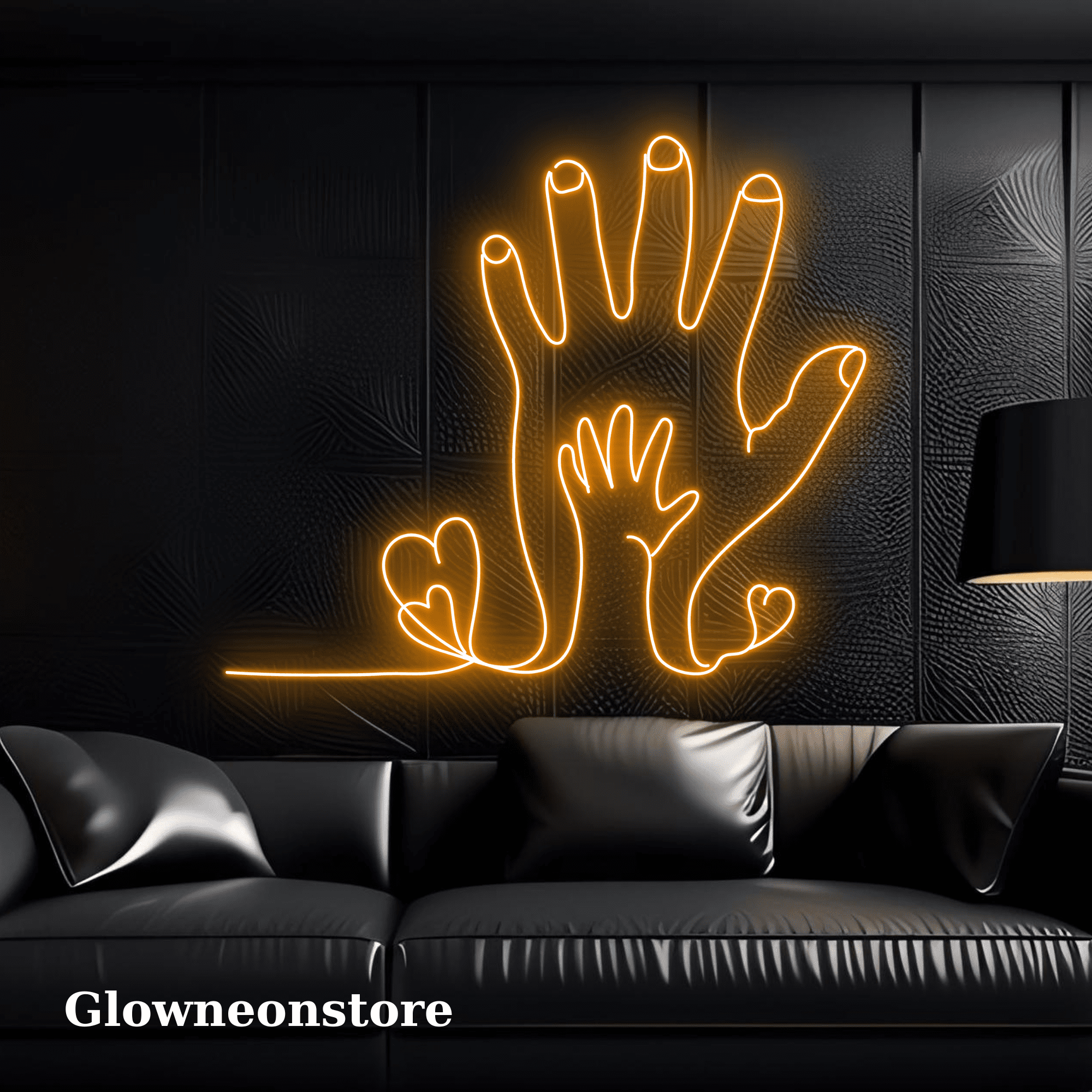 Glowneon Hand Father Son Neon Sign, Hand Line Art Daddy Son Led Light ...