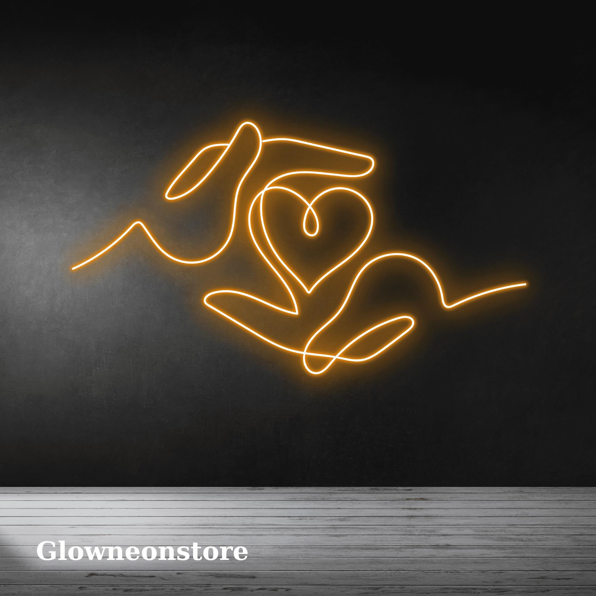 Glowneon Hand Heart Line Art Neon Sign, Hand Heart Abstract Led Decor ...