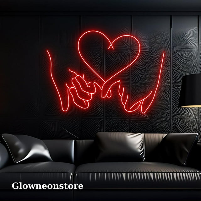 Glowneon Hand Heart Neon Sign, Couple Heart Led Light, Couple Hand Neon ...