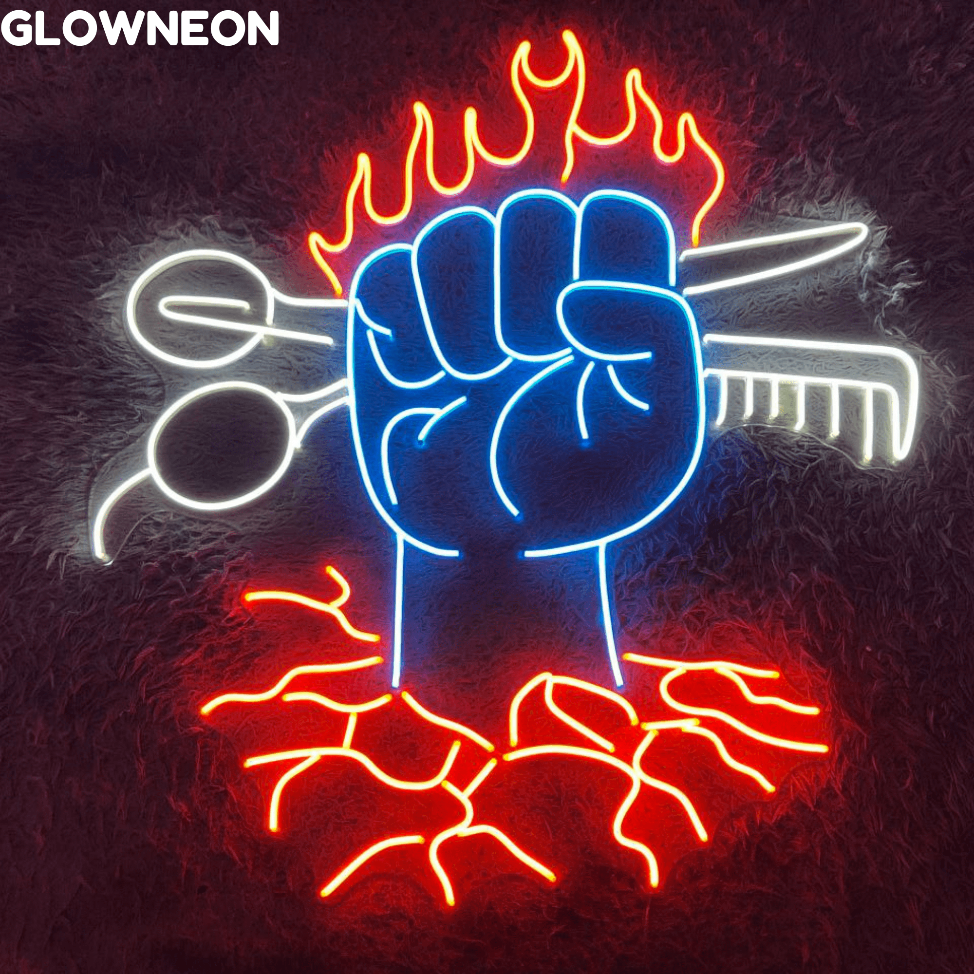 Glowneon Hand Hold Scissor Neon Sign, Barber Shop Man Cave Led Decor ...