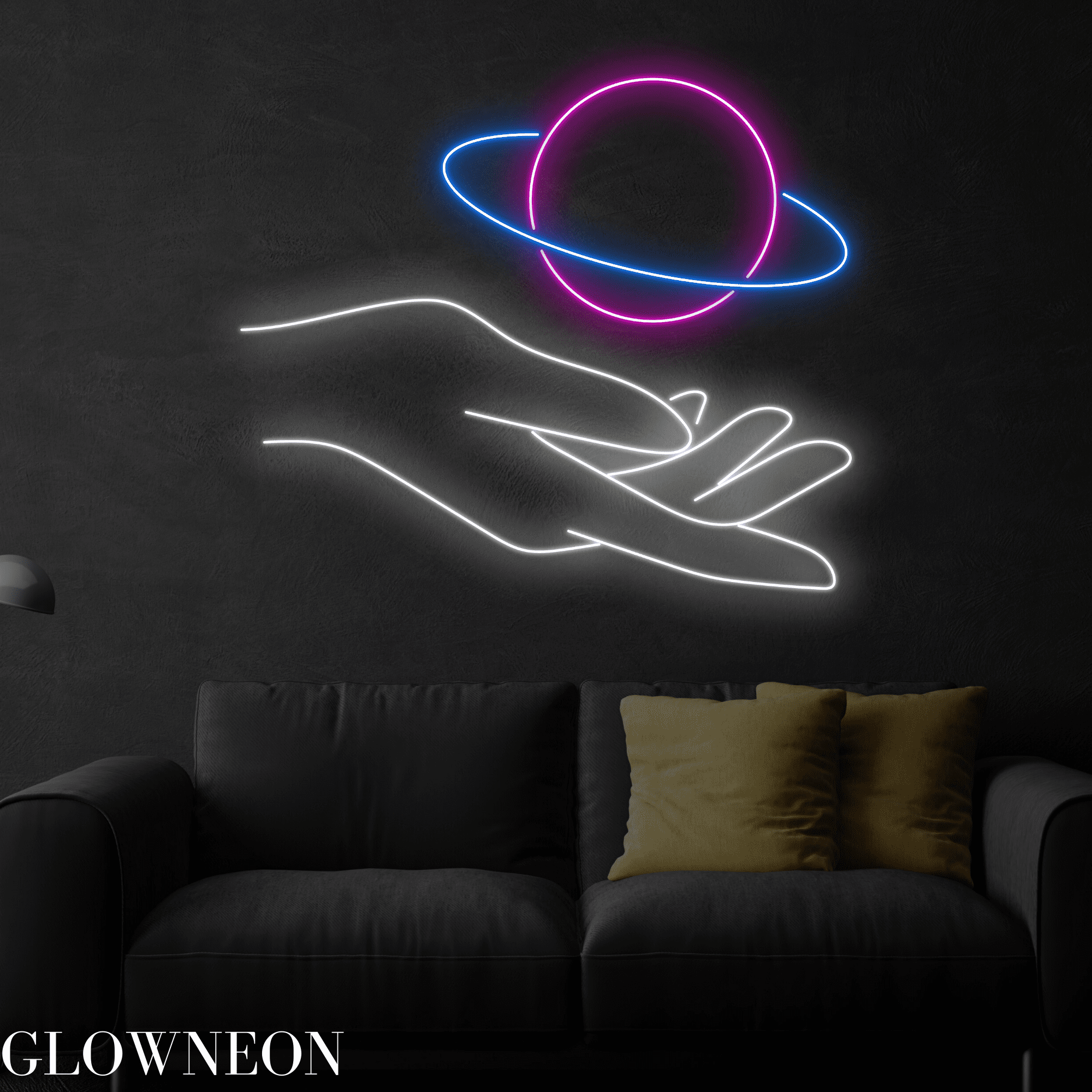 Glowneon Hand With Planet Neon Sign, Hand With Planet Led Light ...