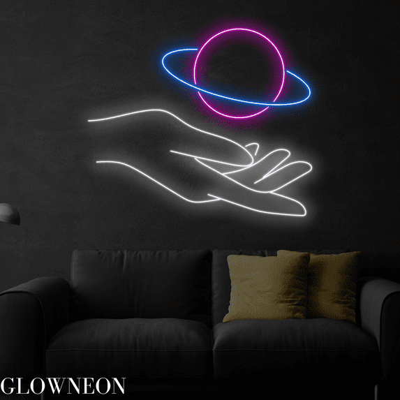 Glowneon Hand With Planet Neon Sign, Hand With Planet Led Light ...