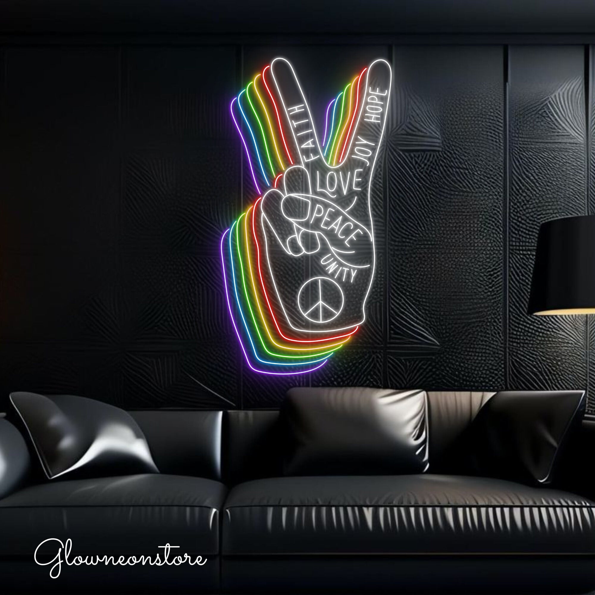 Glowneon Handsign Peace Neon Sign, Handsign Peace Coloful Led Light ...