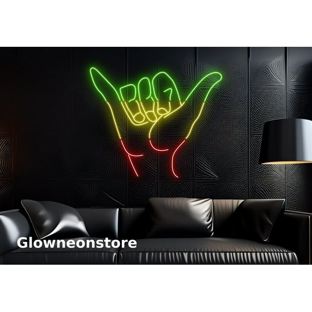 Glowneon Handsign Rasta Neon Sign, Handsign Rasta Led Light, Rasta Sign ...
