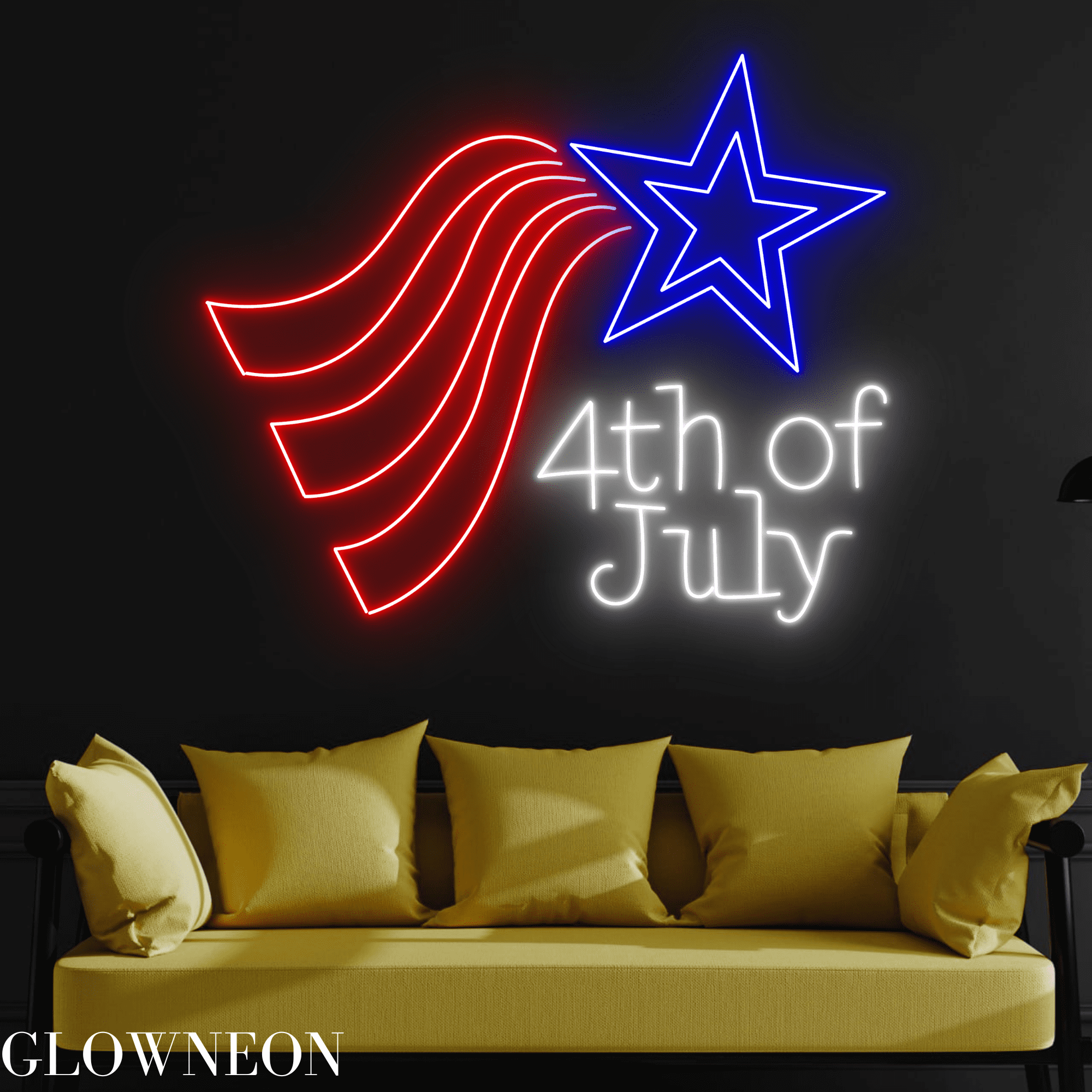 Glowneon Happy 4th Of July Neon Sign, US Independence Day Led Sign ...