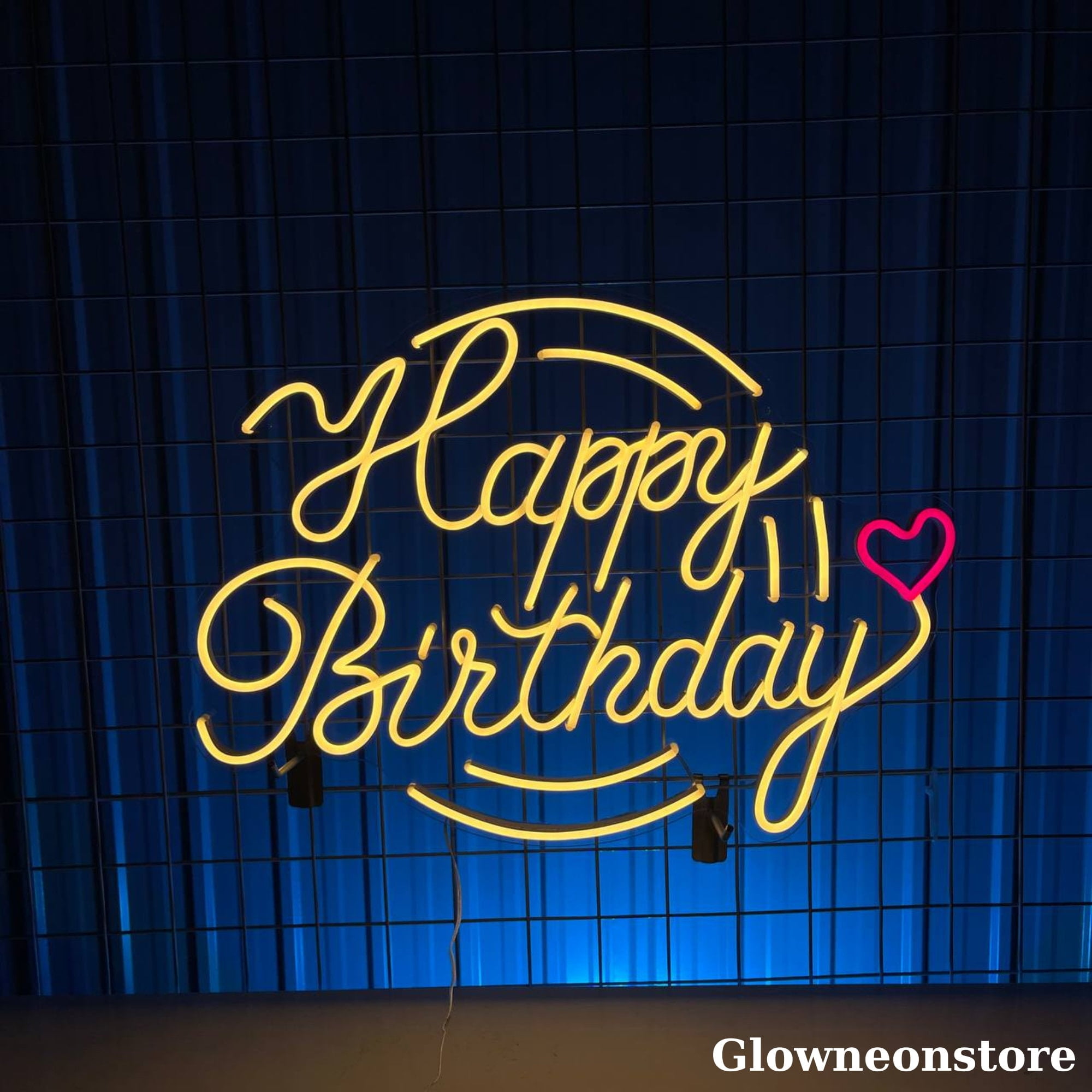 Glowneon Happy Birthday Heart Neon Sign, Custom Happy Birthday Quotes ...