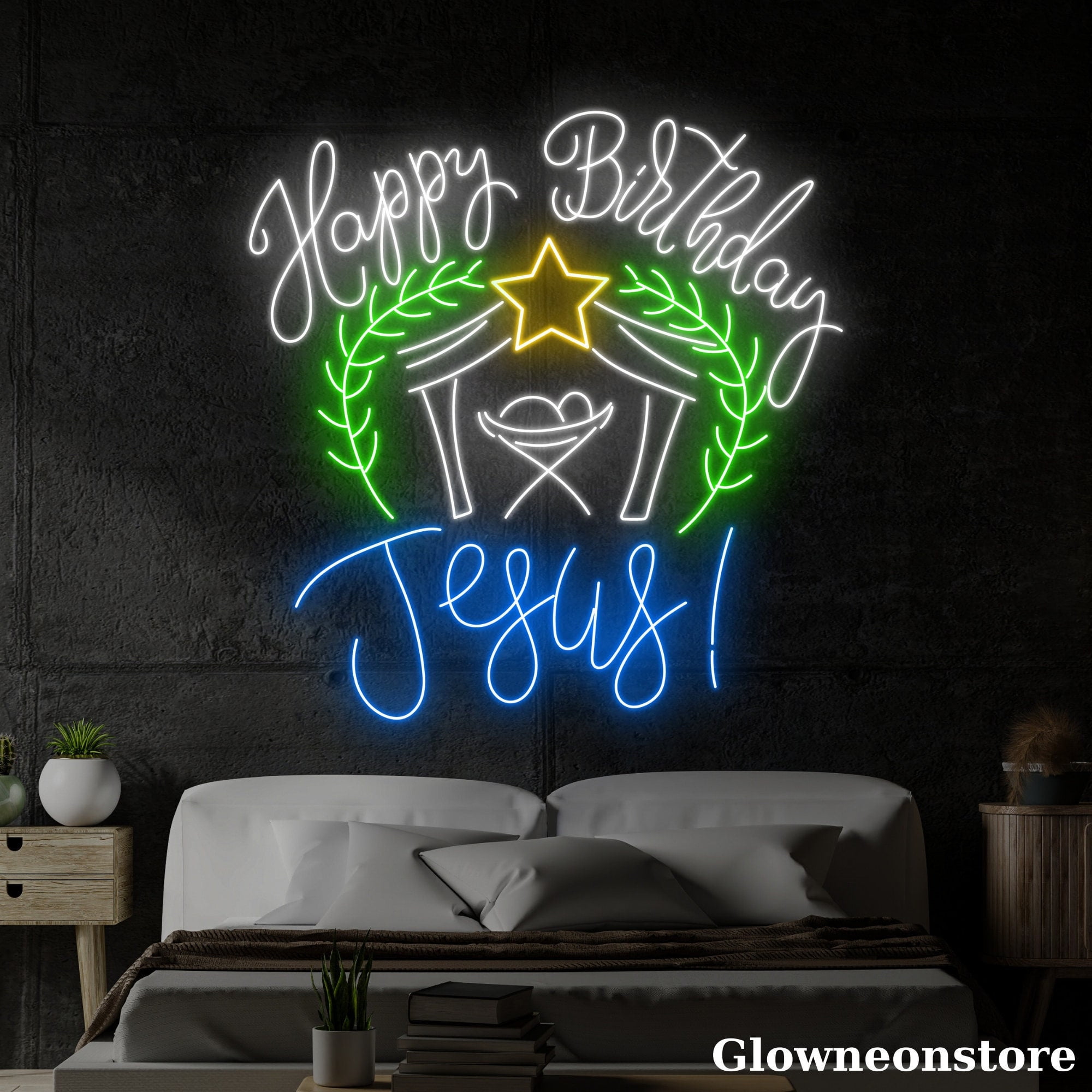 Glowneon Happy Birthday Jesus Neon Sign, Happy Birthday Led Sign ...