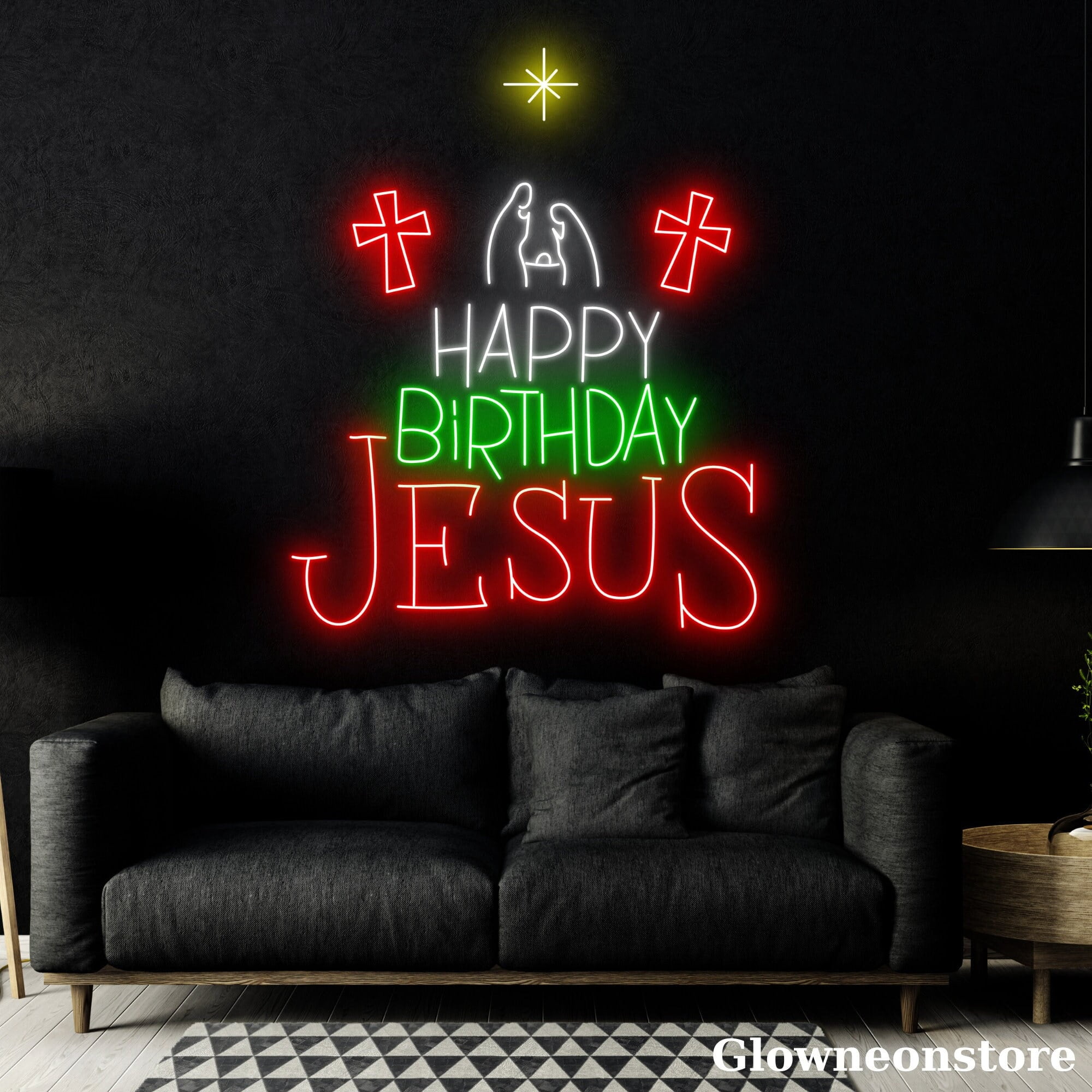Glowneon Happy Birthday Jesus Neon Sign, Happy Birthday Led Sign, Cross ...