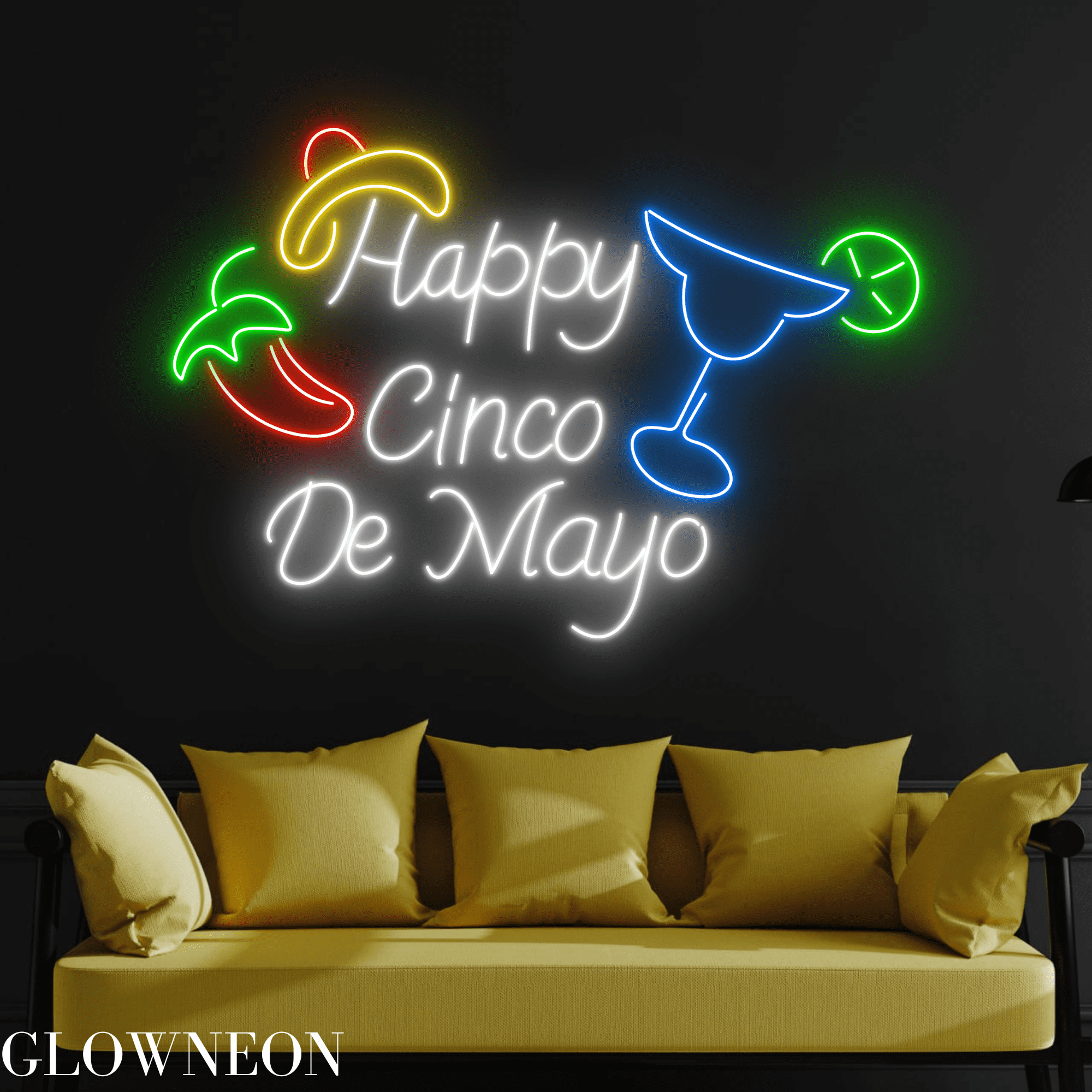 Glowneon Happy Cinco De Mayo Neon Sign, Mexico Cocktail Bar Led ?Sign ...