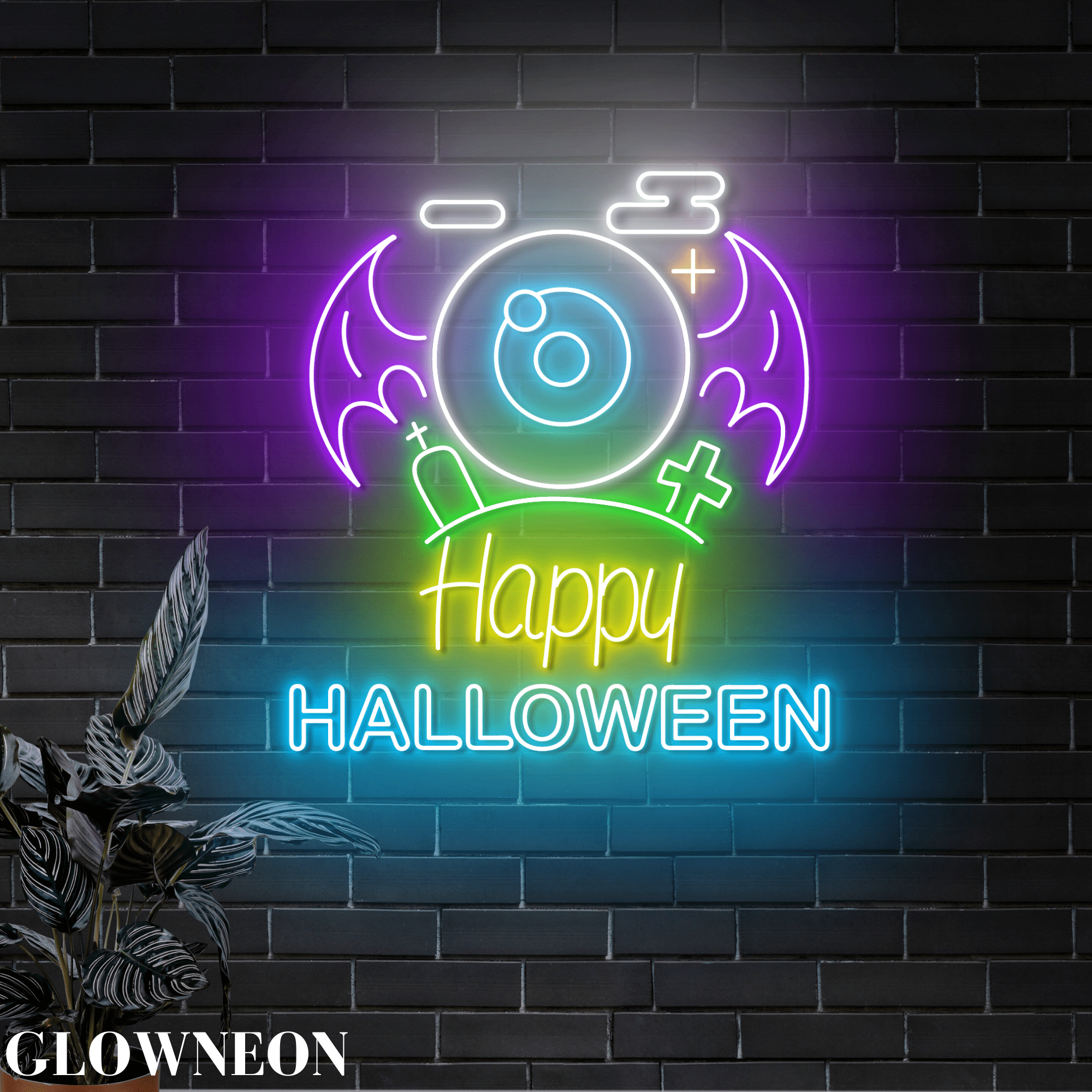 Glowneon Happy Halloween Bat Neon Sign, Halloween Party Led Wall Art ...