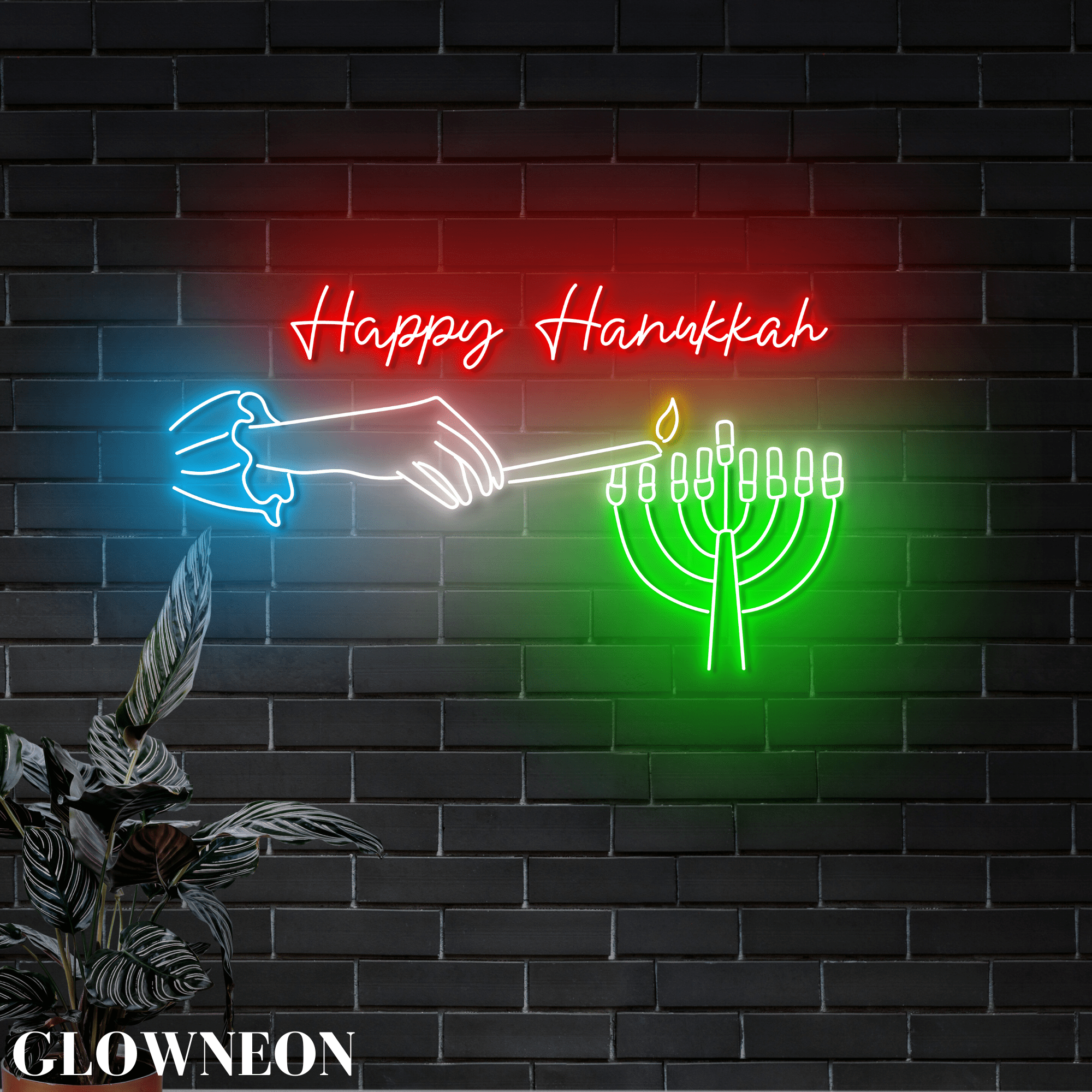 Glowneon Happy Hanukkah Neon Light Up Sign, Jewish Hanukkah Wall Art ...