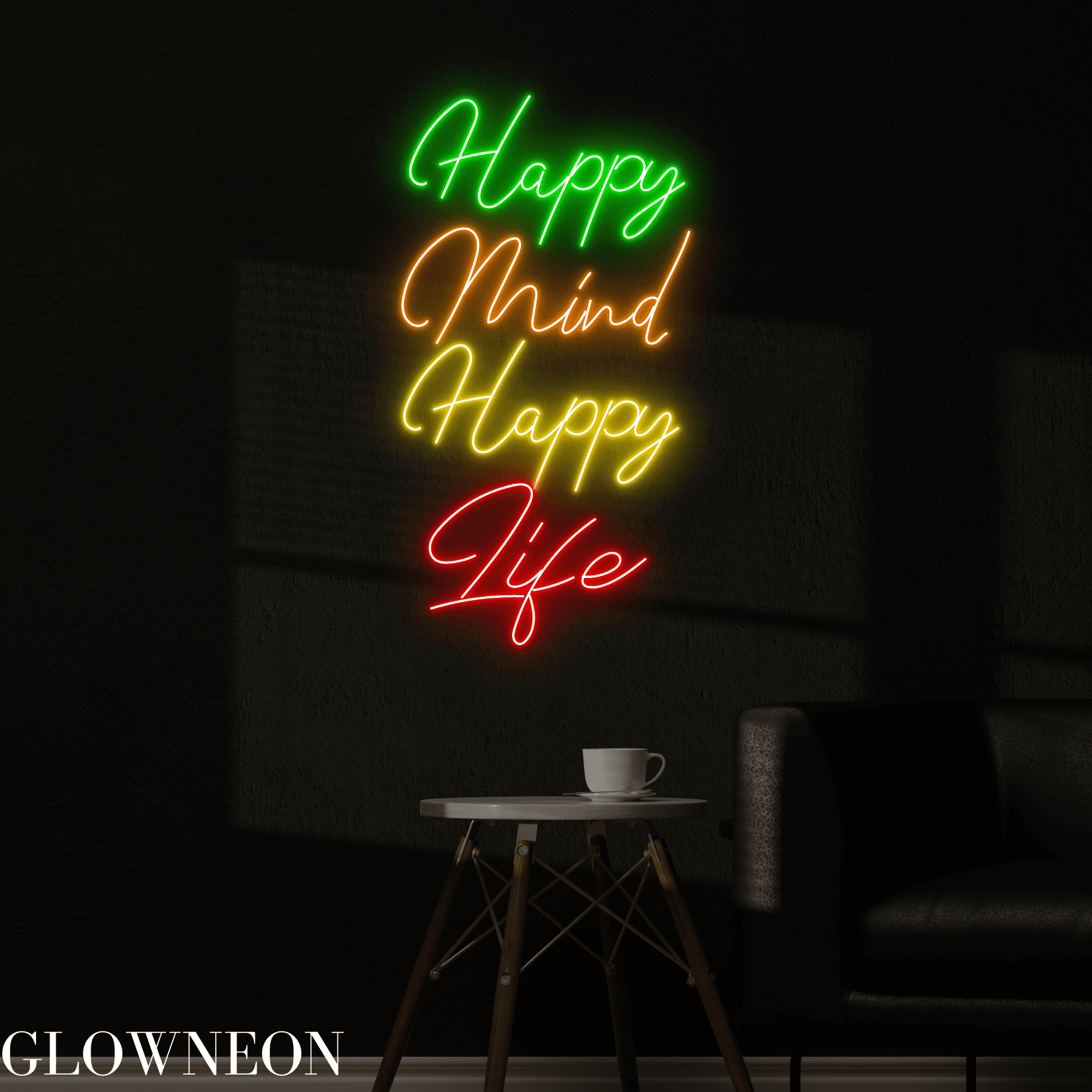 Glowneon Happy Mind Happy Life Neon Sign, Motivation Quote Led Sign ...
