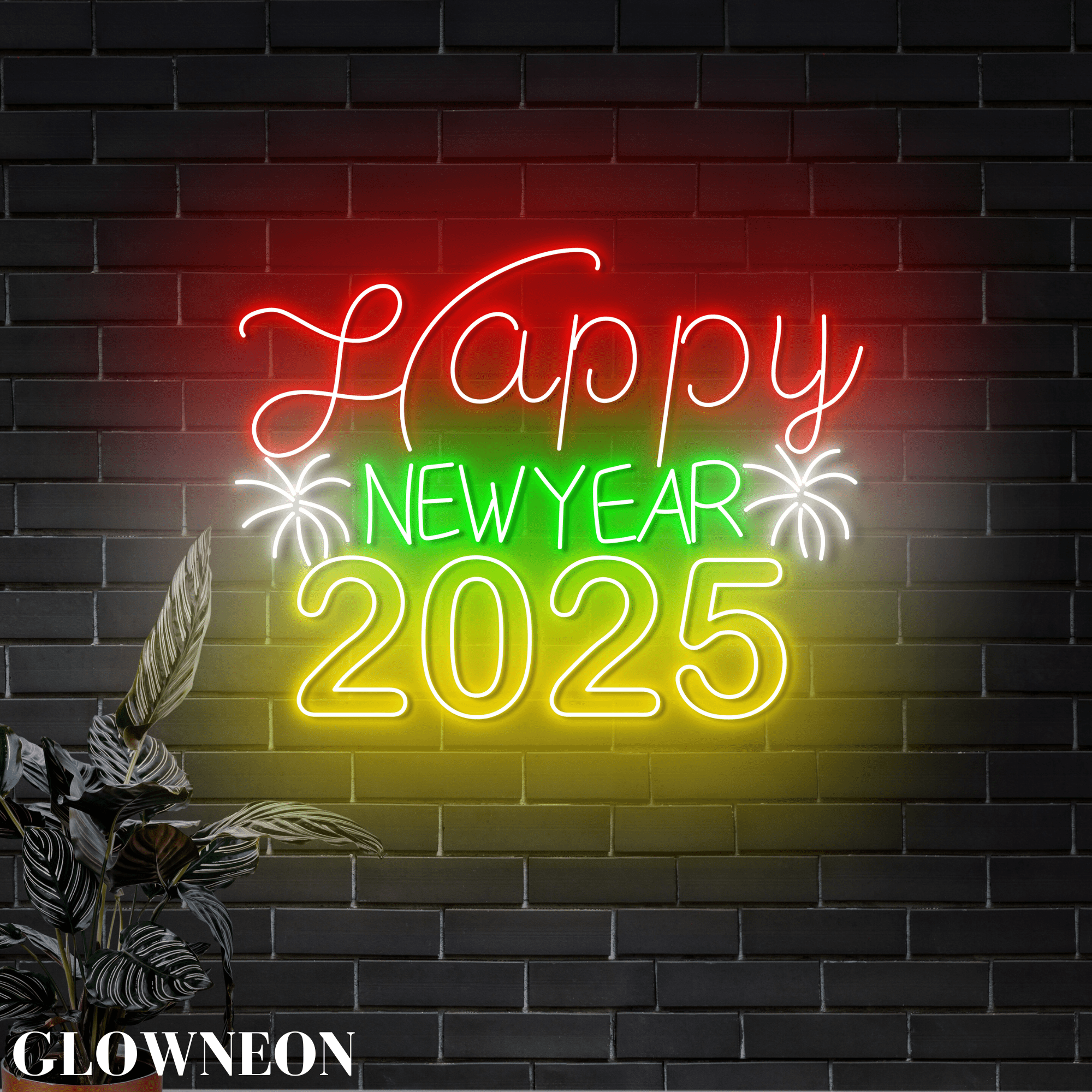 Glowneon Happy New Year 2025 Led Sign, New Year Party Neon Wall Decor ...