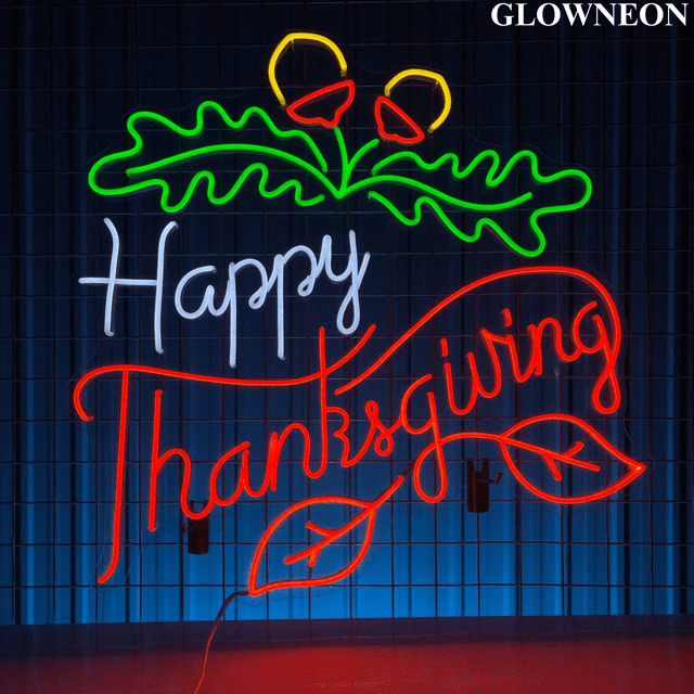 Glowneon Happy Thanksgiving Neon Sign, Autumn Thanksgiving Wall Decor ...