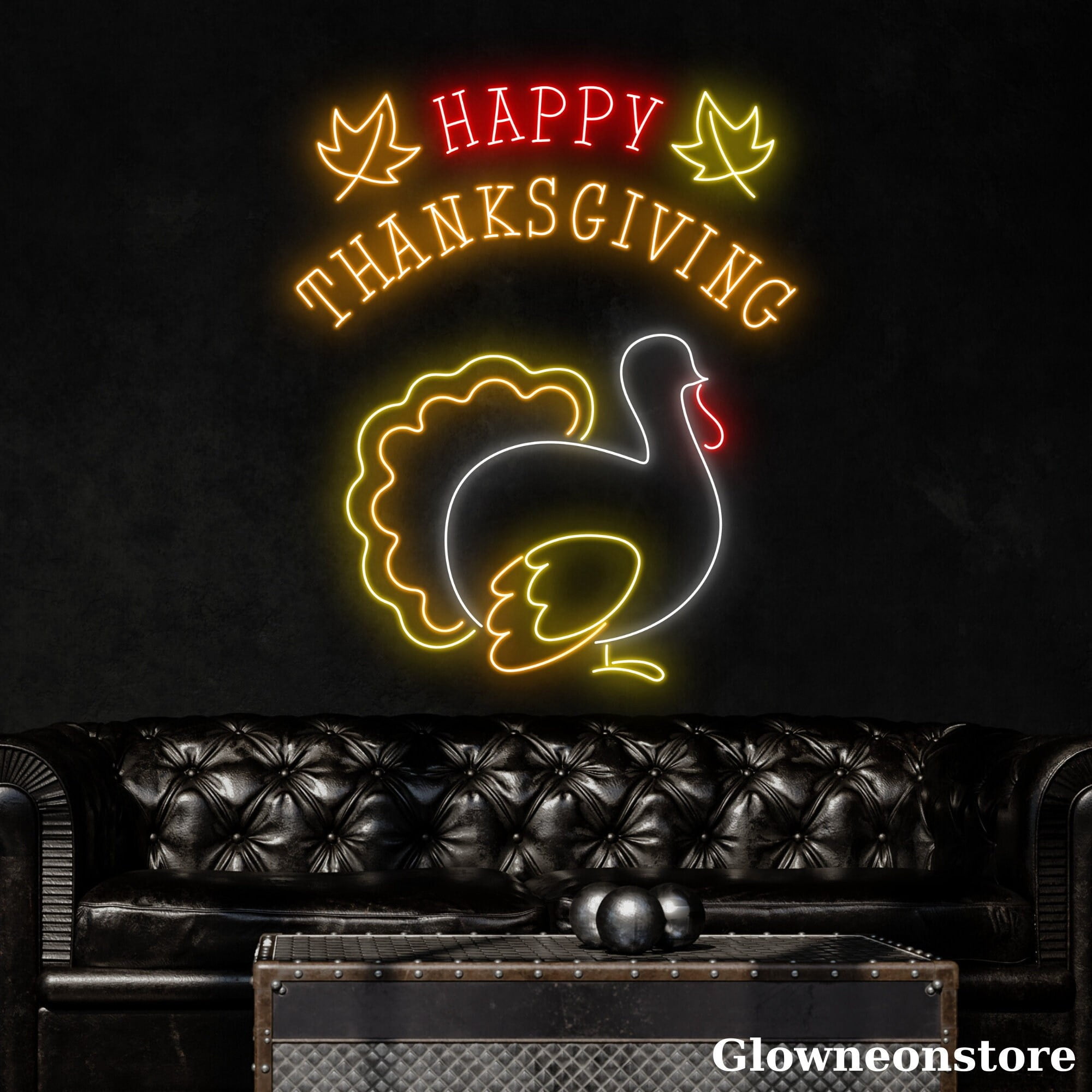 Glowneon Happy Thanksgiving Neon Sign, Turkey LED Sign, Thanksgiving ...
