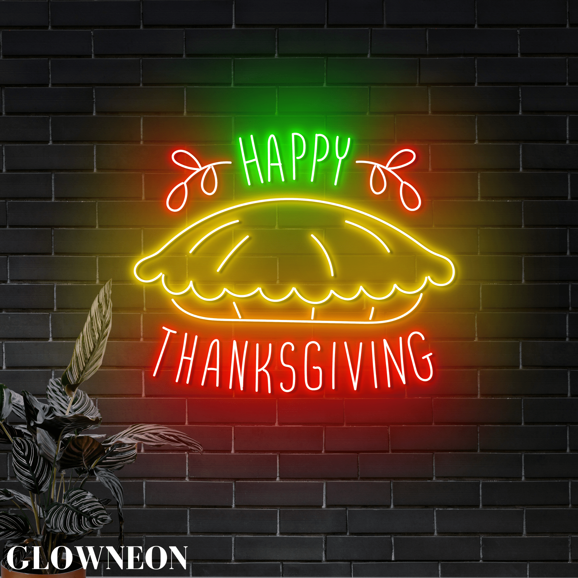 Glowneon Happy Thanksgiving Pumpkin Pie Neon Sign, Bakery Wall Decor ...