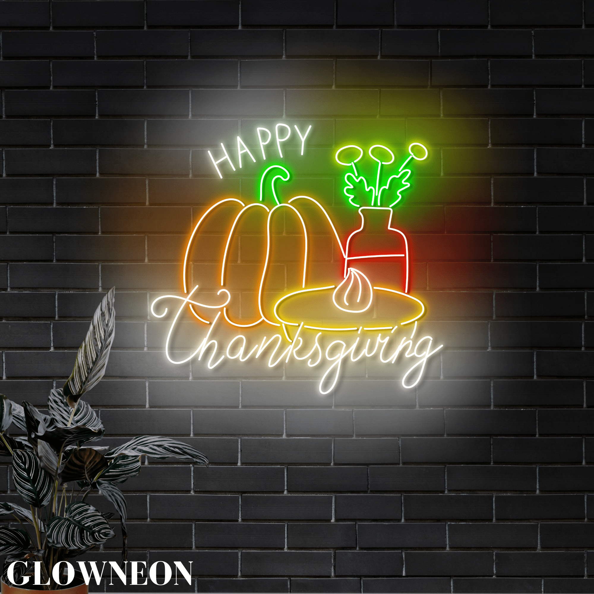 Glowneon Happy Thanksgiving Pumpkin Pie Neon Sign For Bakery Wall Art ...