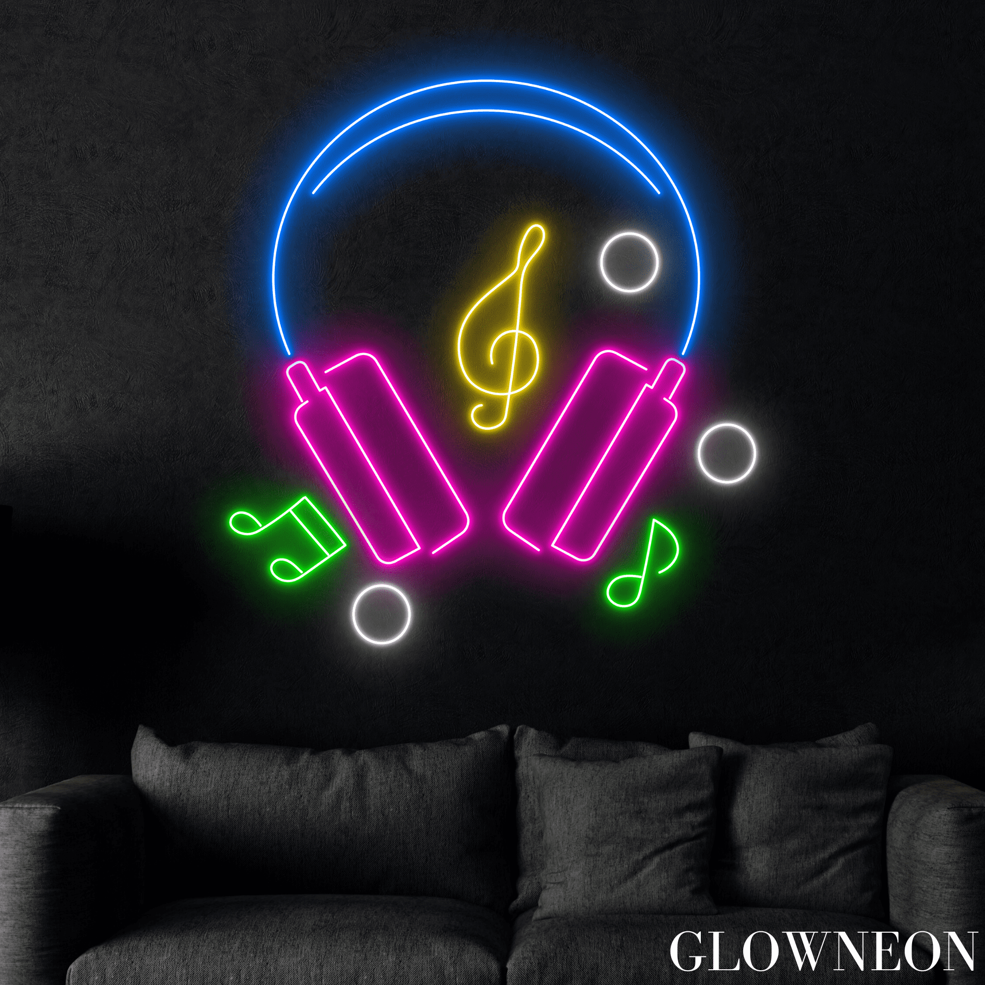 Glowneon Headphone Music Note Neon Sign, Headphone Shop Wall Led Art ...