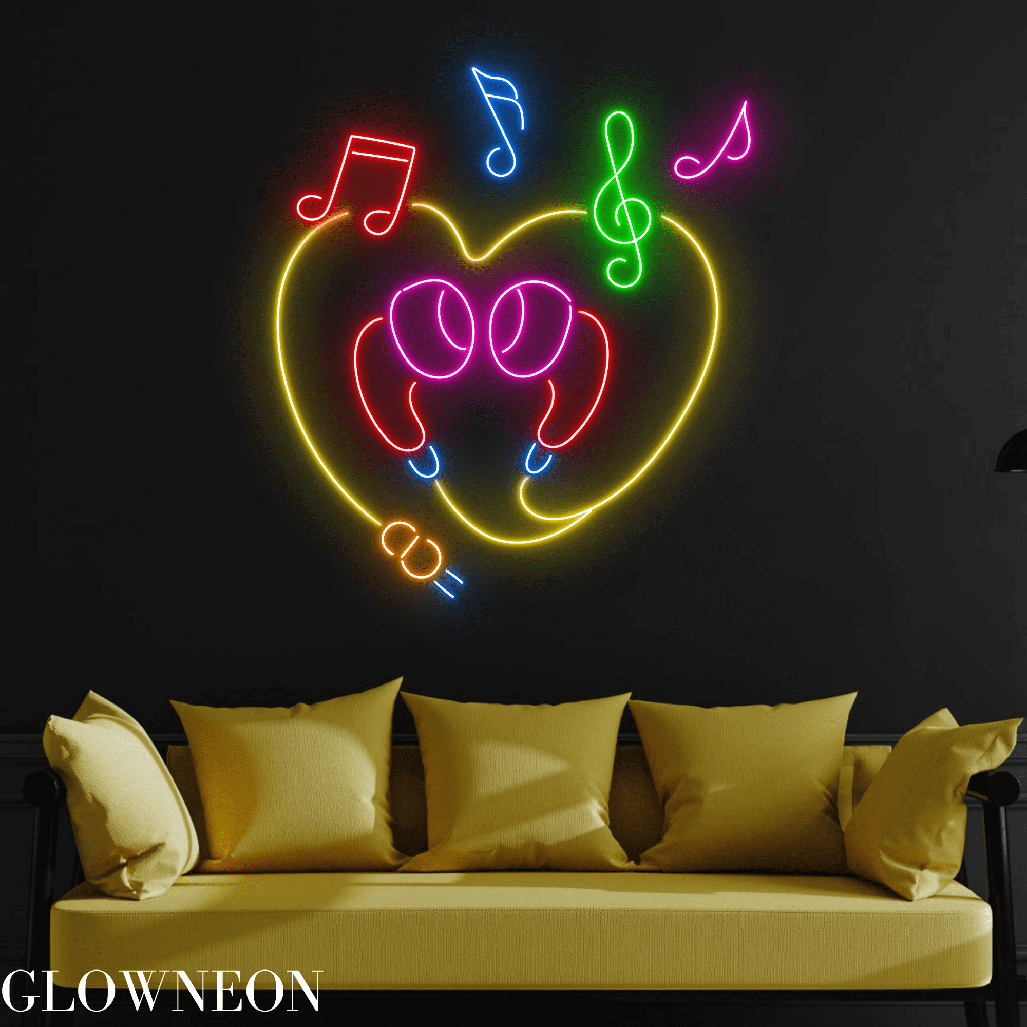 Glowneon Headphone Musical Note Neon Sign, Music Shop Wall Led Light ...